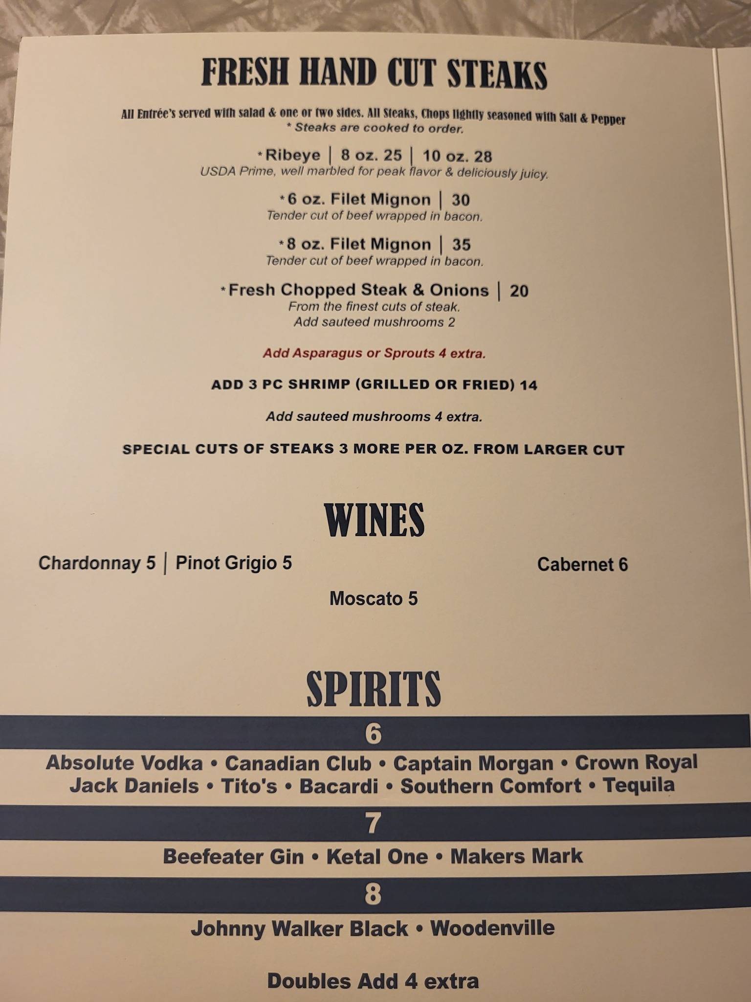 Menu at Longbranch Steakhouse, Gifford