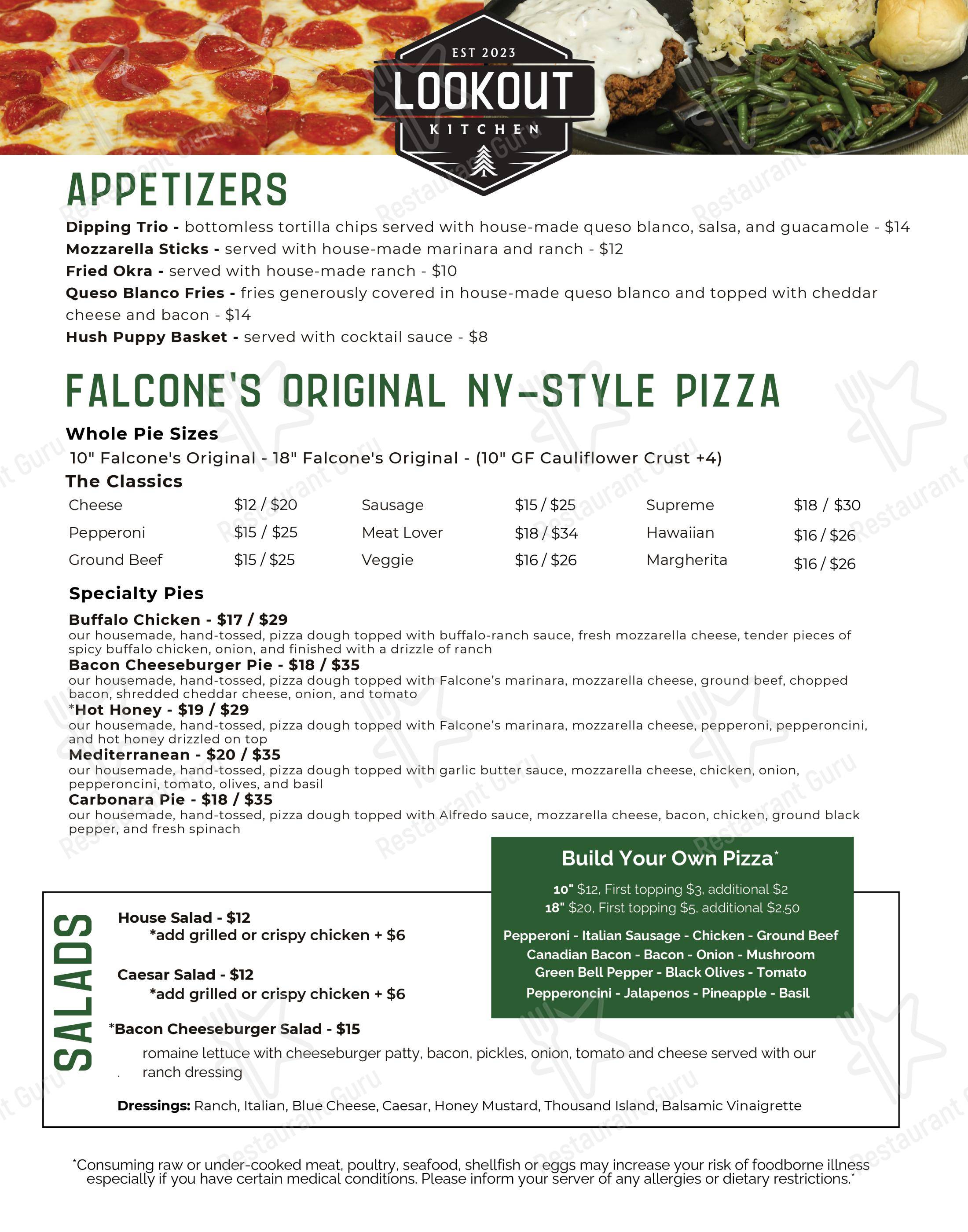 Menu at Lake Murray Lookout Kitchen restaurant, Ardmore