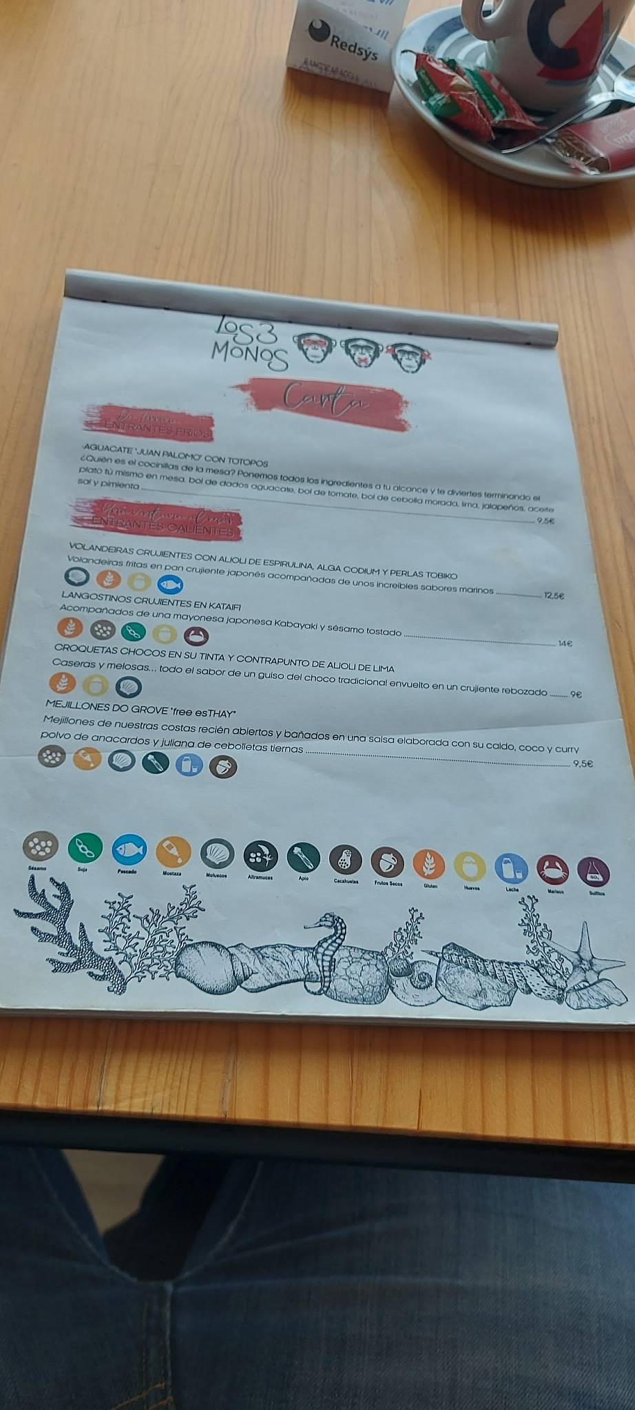 Carta del restaurante Los 3 Monos Aguete, Marín
