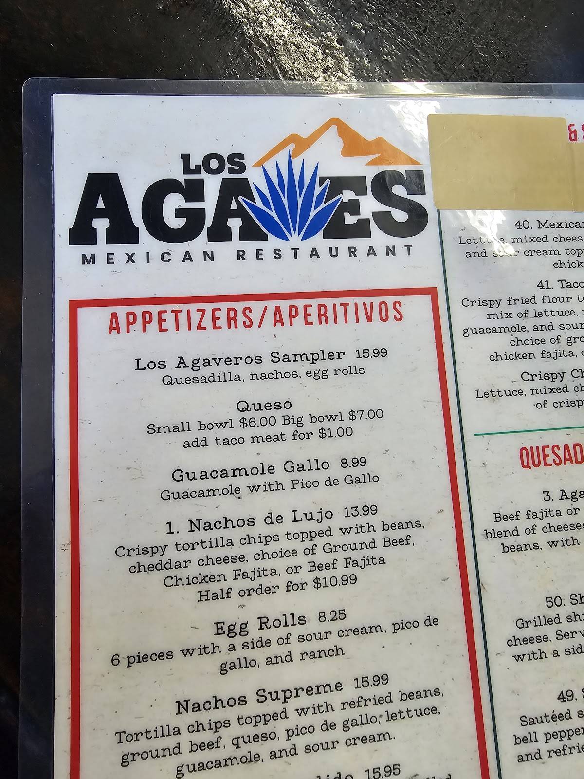 Menu at Los Agaves Mexican Restaurant, Elkhart