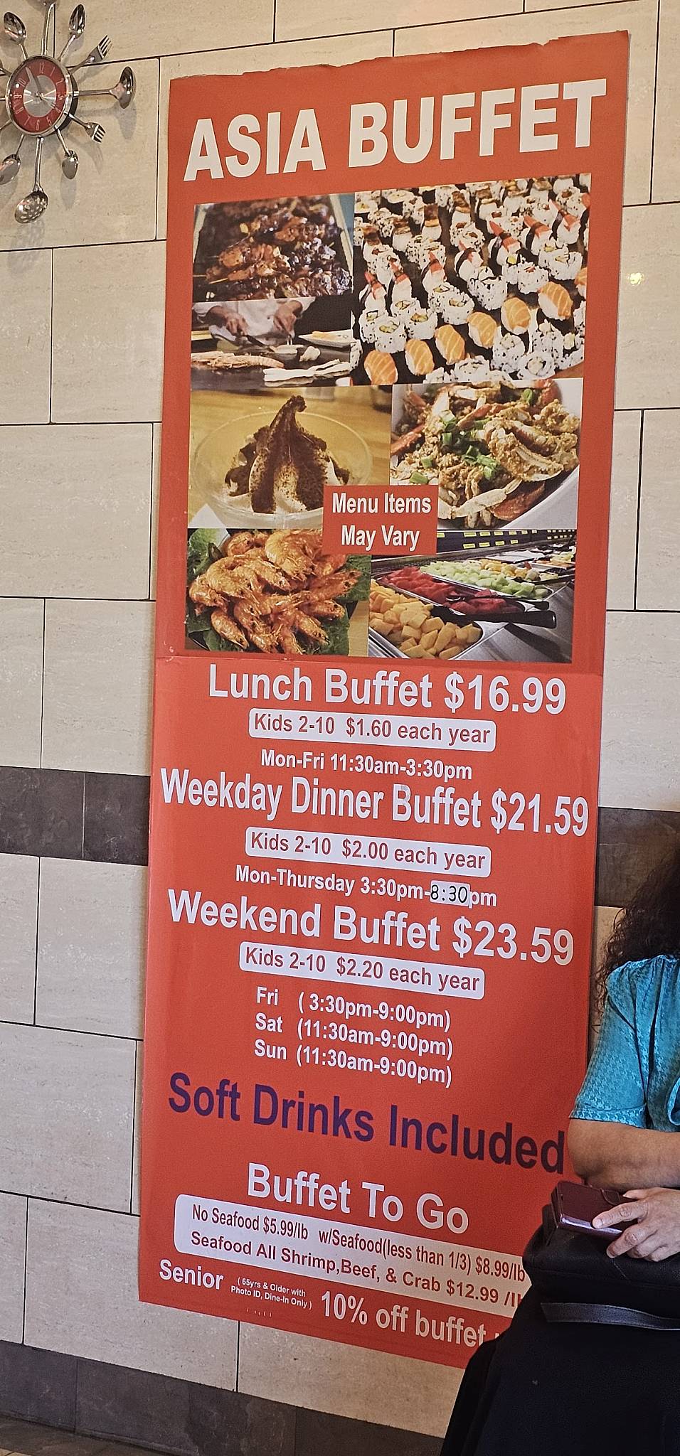 Menu at Asia Buffet restaurant, Los Angeles, Van Nuys Blvd