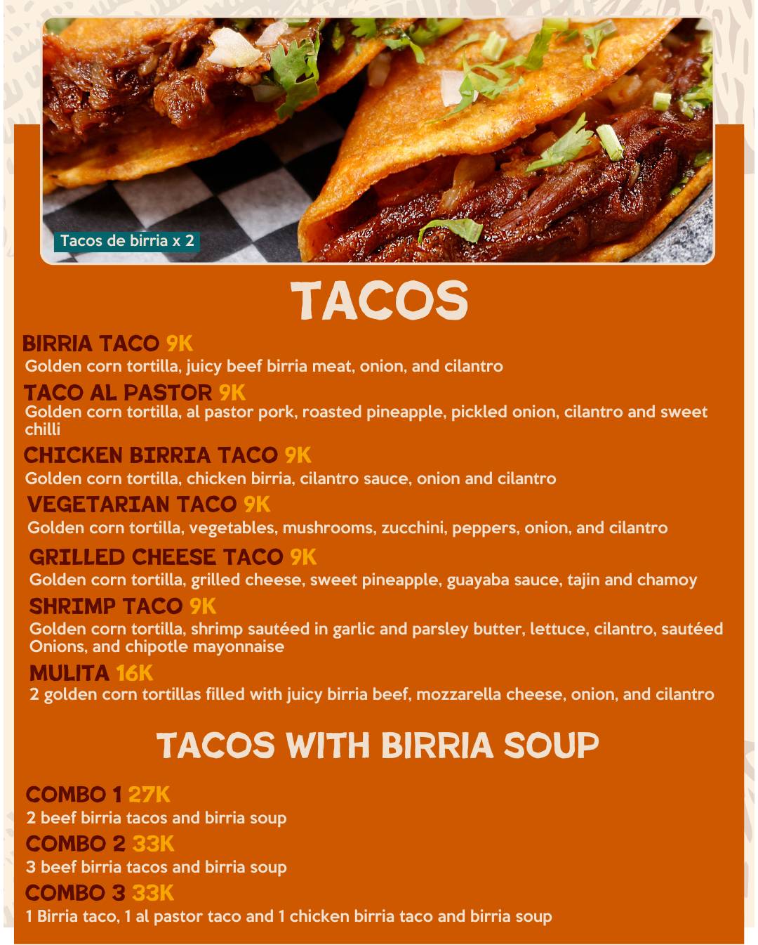 Carta de Los Birria Gastro-Bar, Medellín