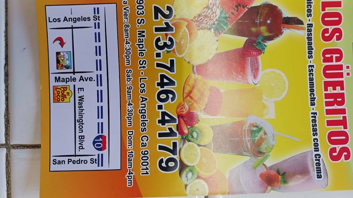 Carta del pub y bar Los Güeritos JUGOS Y BIONICOS, Los Angeles, Maple Ave