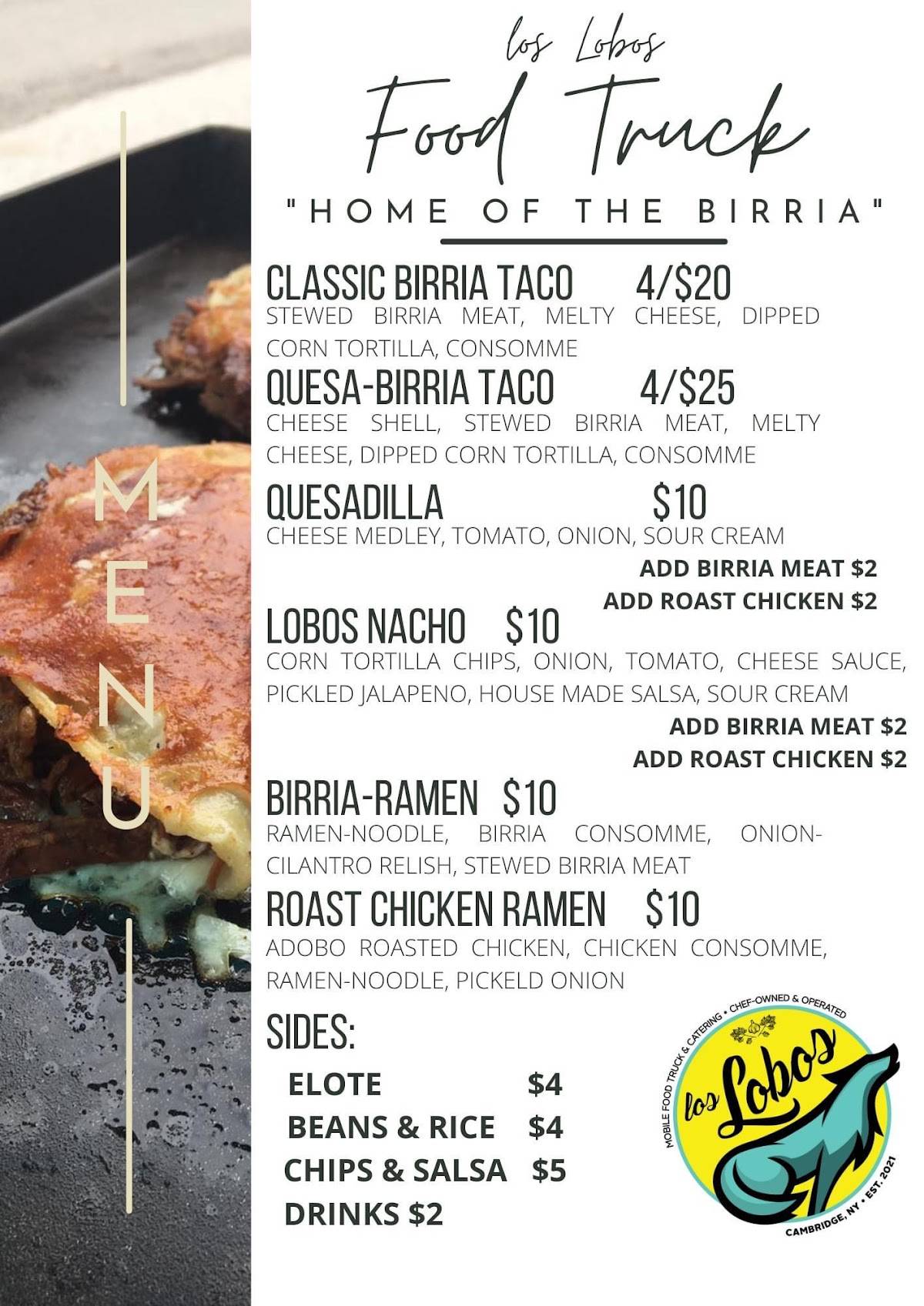 Menu at Los Lobos Food Truck restaurant, Cambridge