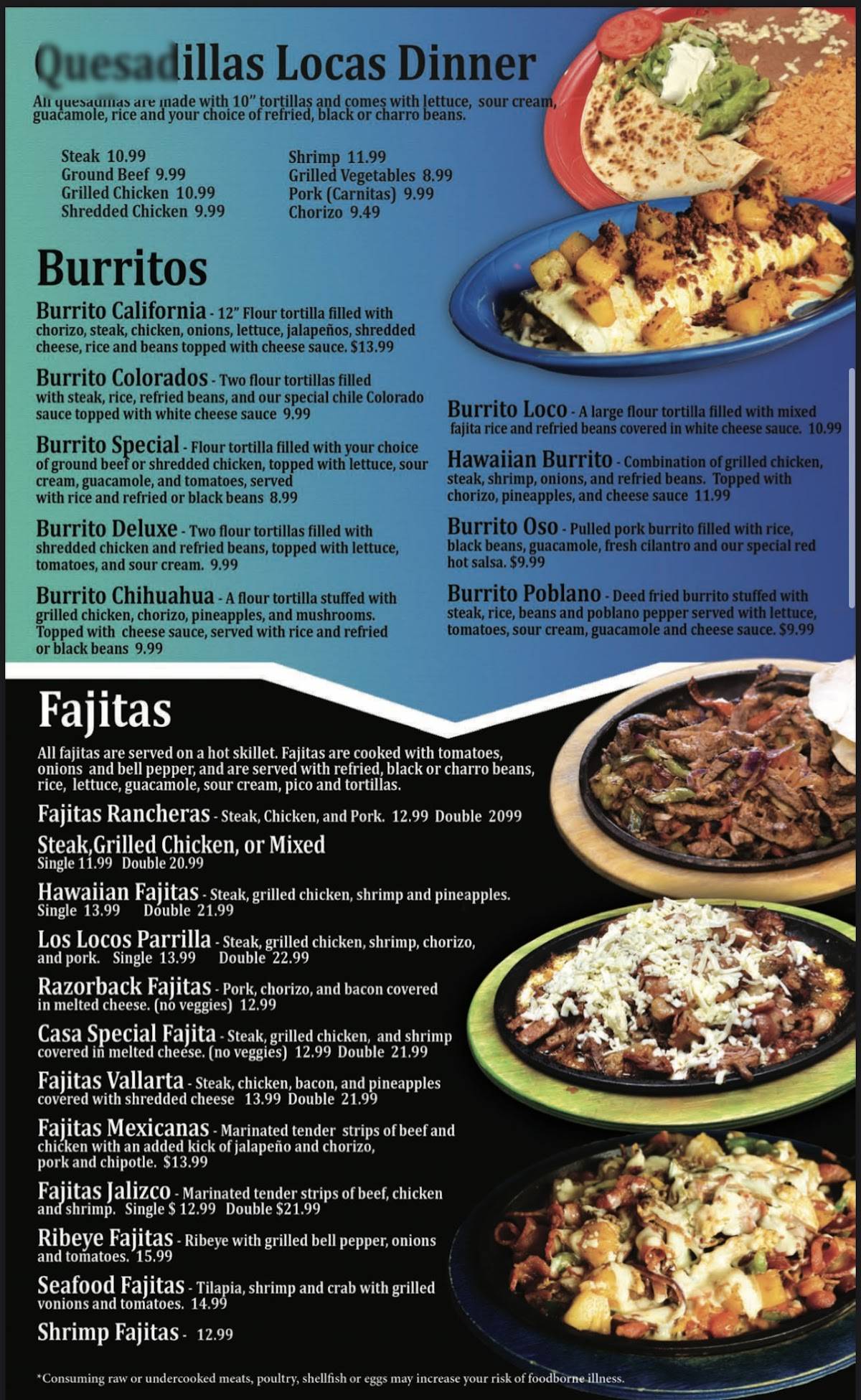 Menu at Los Locos Mexican Restaurant Marshall Ar, Marshall