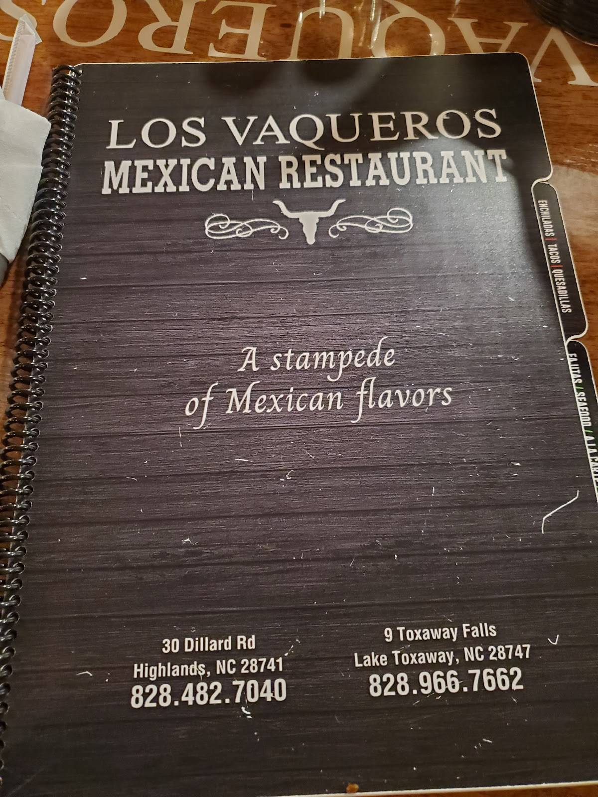 Menu at Los Vaqueros Mexican Restaurant, Lake Toxaway