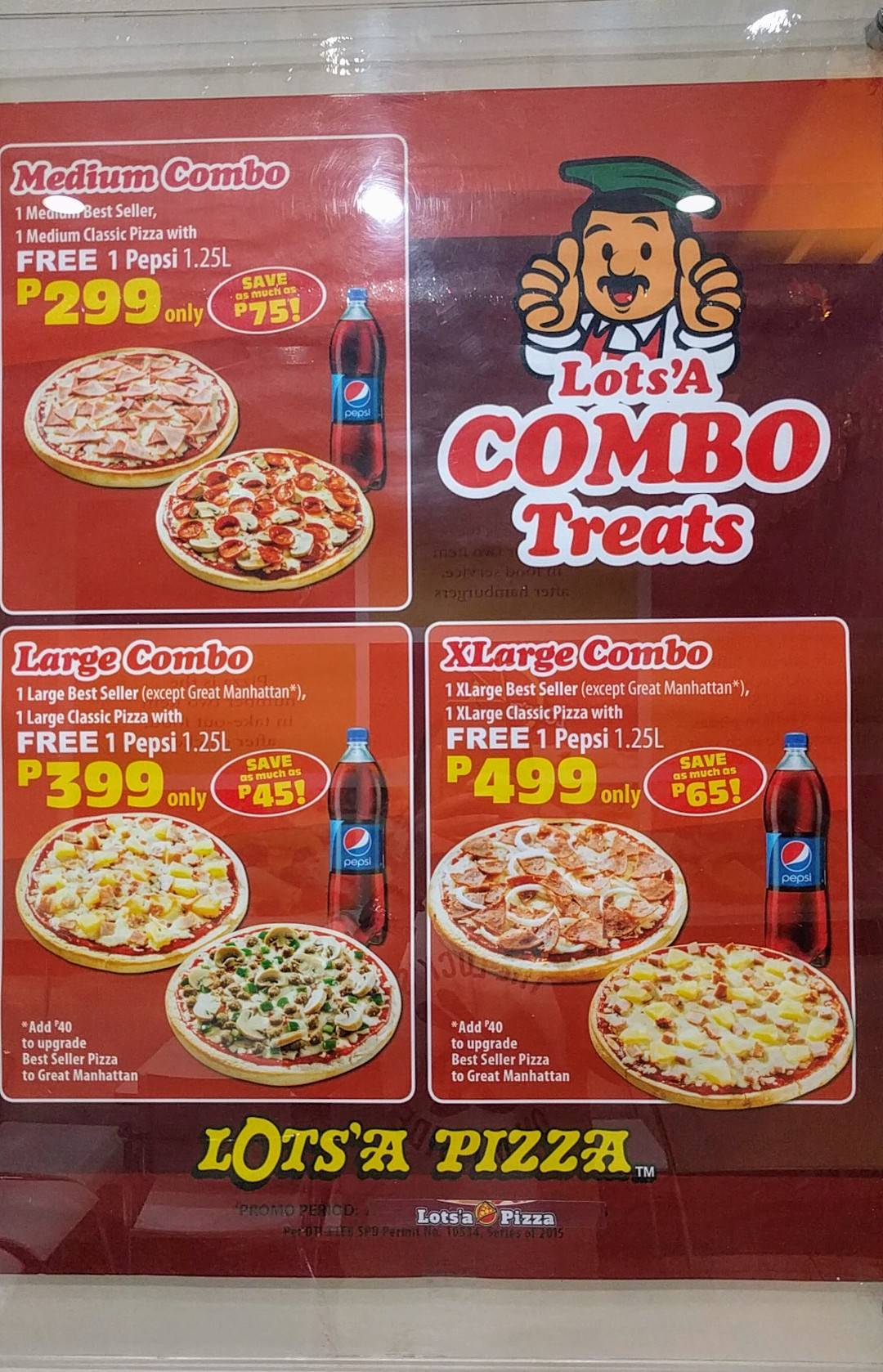 Menu at Lots' A Pizza restaurant, Calamba