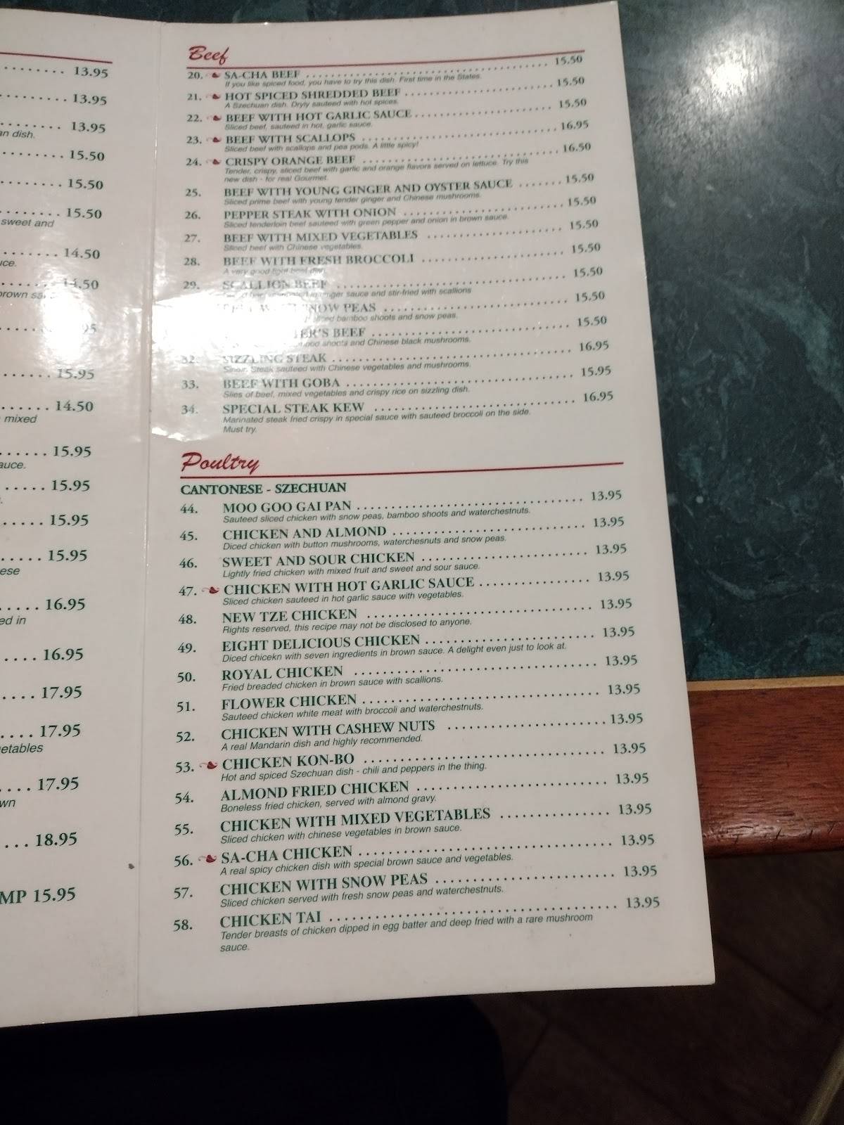 Menu at Lotus restaurant, Mooresville