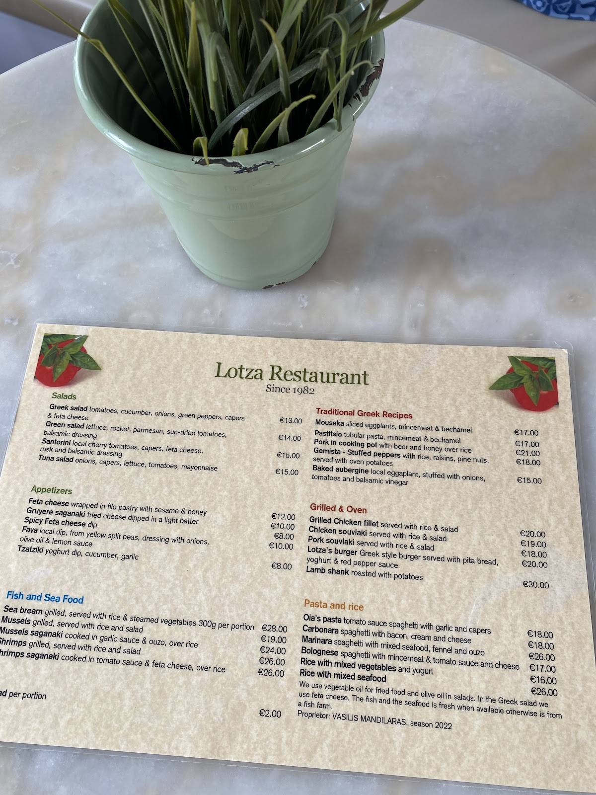 Menu at Lotza, Oia