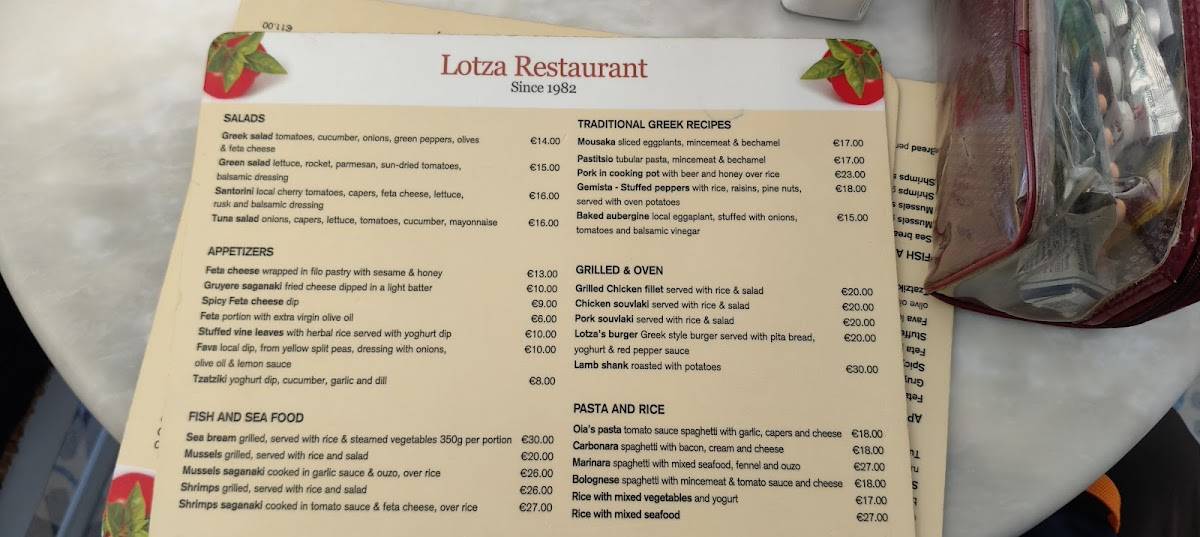 Menu at Lotza, Oia