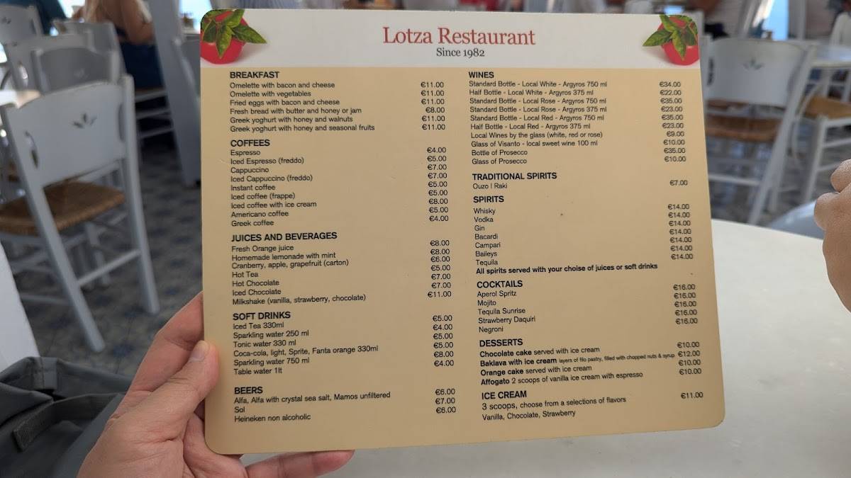 Menu at Lotza, Oia