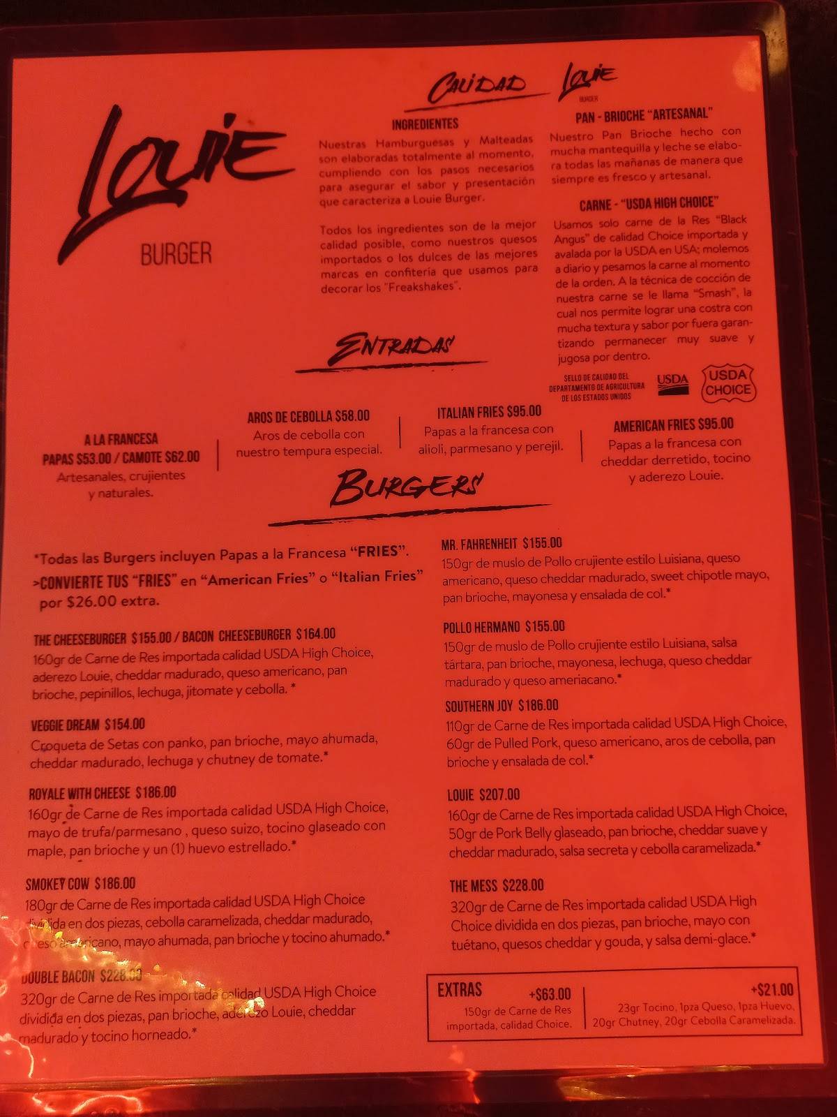 Carta del restaurante Louie Burger Chapalita, Zapopan, Av Guadalupe 1671