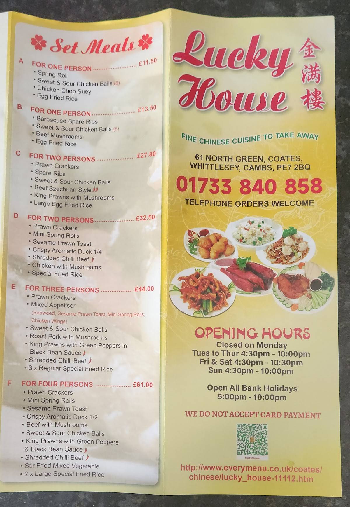 Menu at Lucky House Chinese Takeaway restaurant, Peterborough