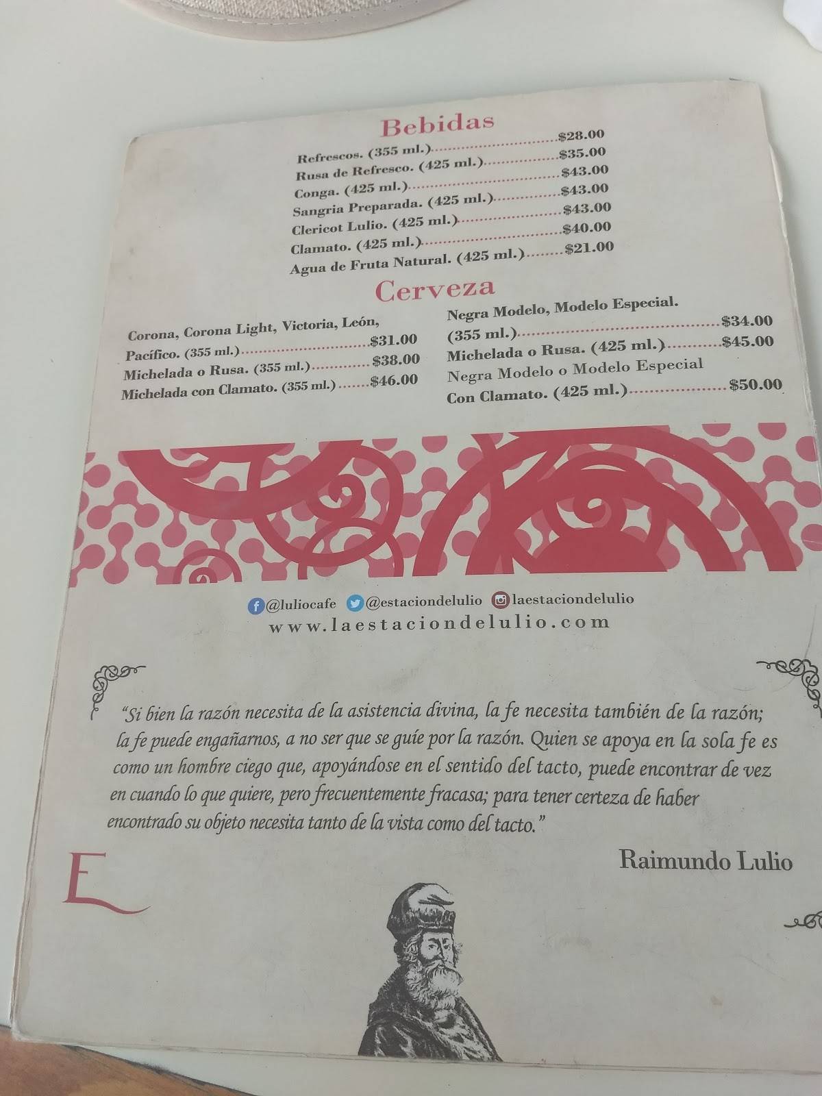 Carta de Lulio Restaurante, Guadalajara, Ruben Dario 612 Col. Providencia