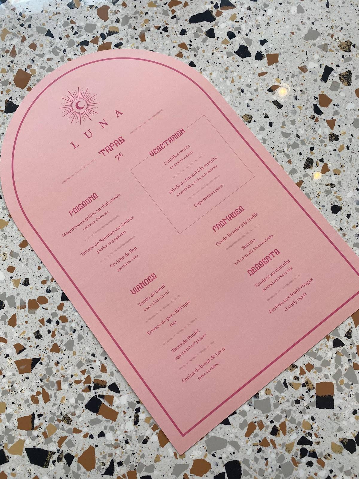 Menu at Luna restaurant, Paris, 7 Rue Cadet