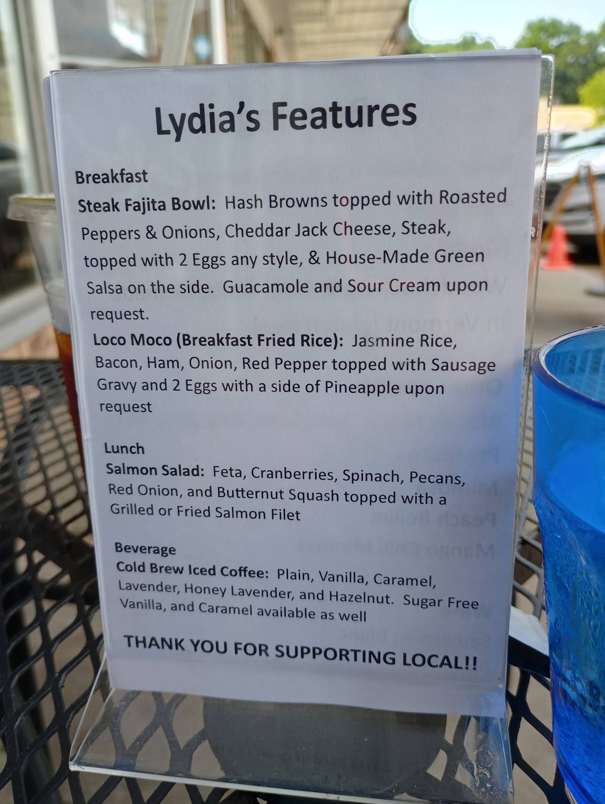 Menu at Lydia's Cafe, Rockford