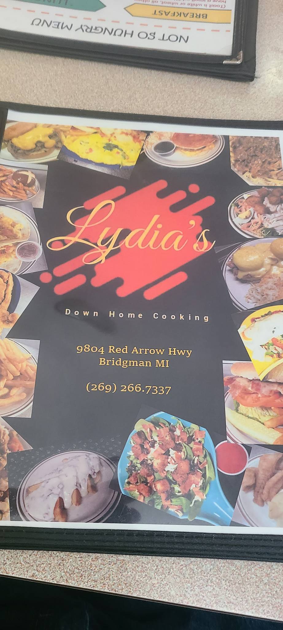 Menu at Lydia's Down Home Cooking restaurant, Bridgman