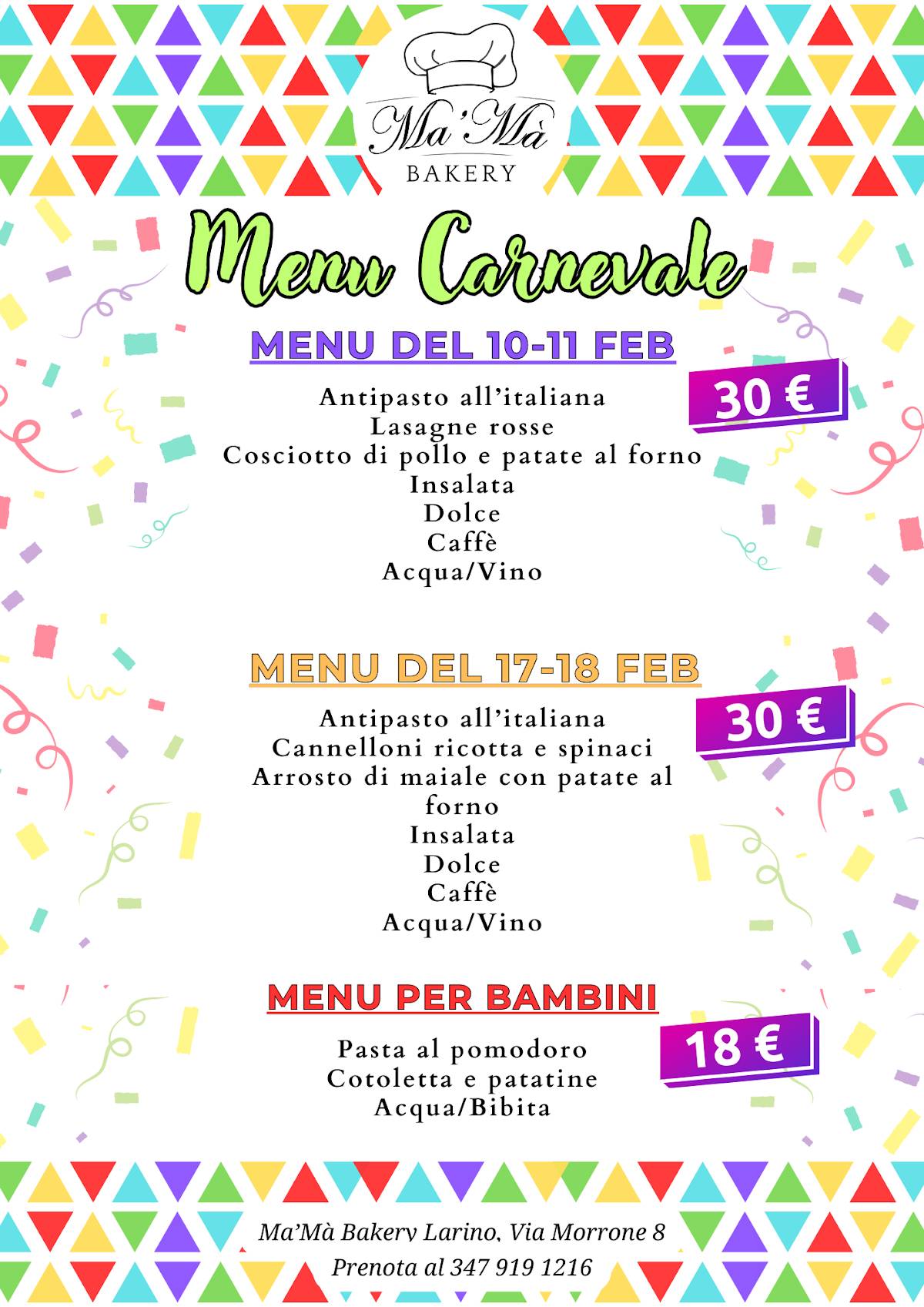 Carta de MAMA BAKERY Bar - Pasticceria - Tavola calda, Larino