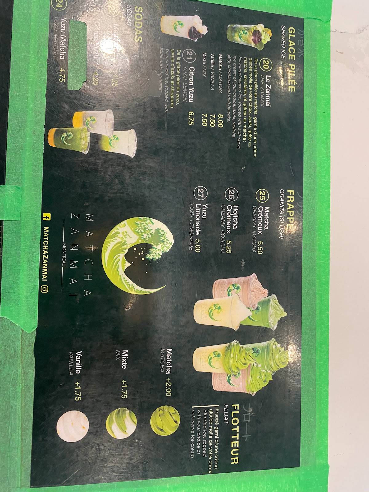 Menu at MATCHA ZANMAI desserts, Montréal