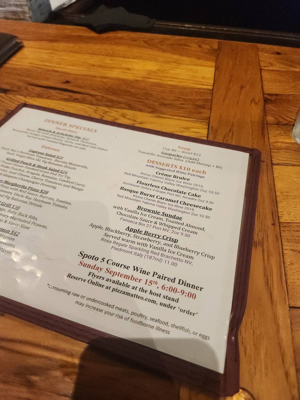 Menu at MATTEO'S PIZZA & BISTRO pizzeria, Carmichael