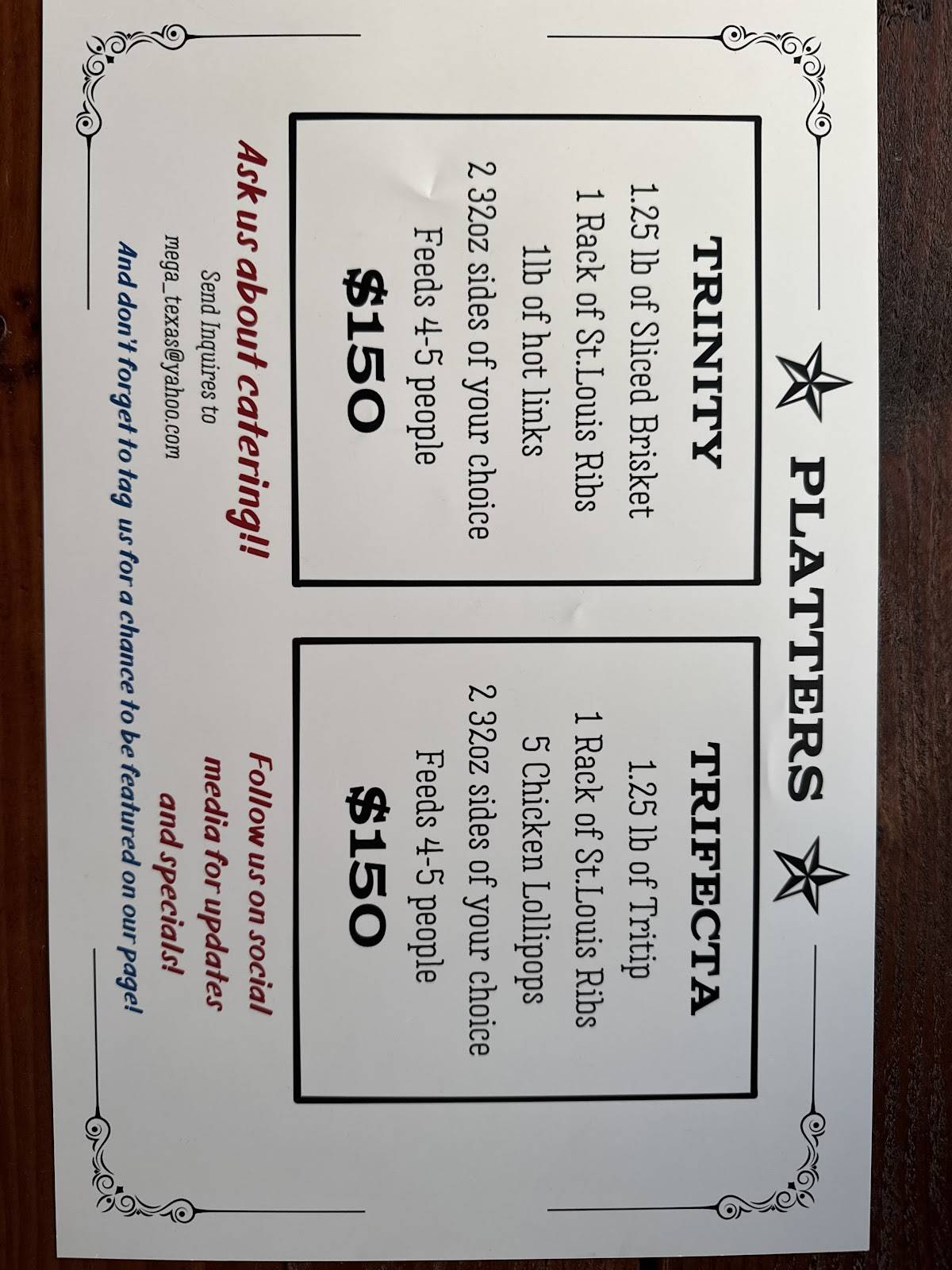 Menu at MEGA Texas Barbeque, Fresno, E Butler Ave