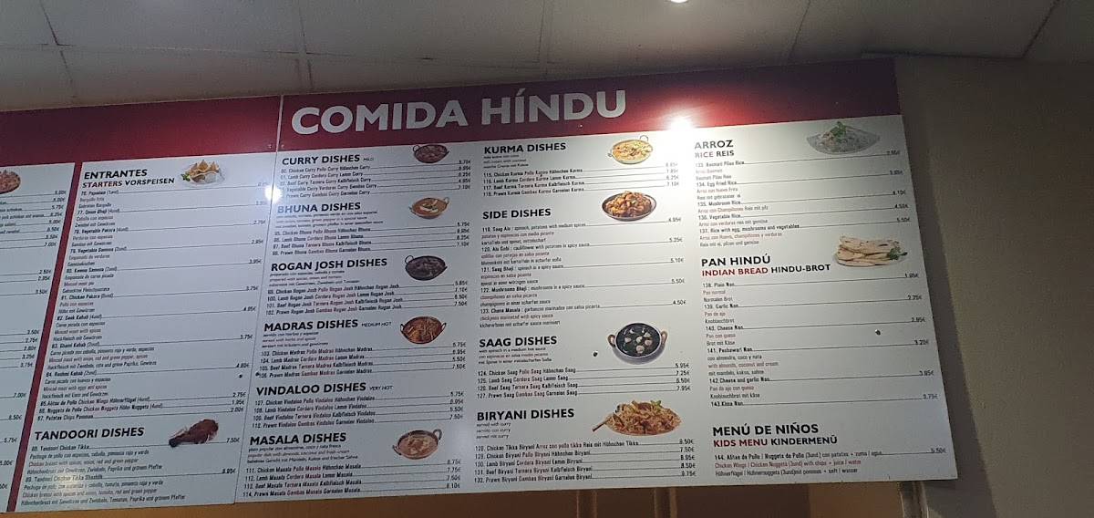 Menu at MIM Indian Food restaurant, Port d'Alcúdia