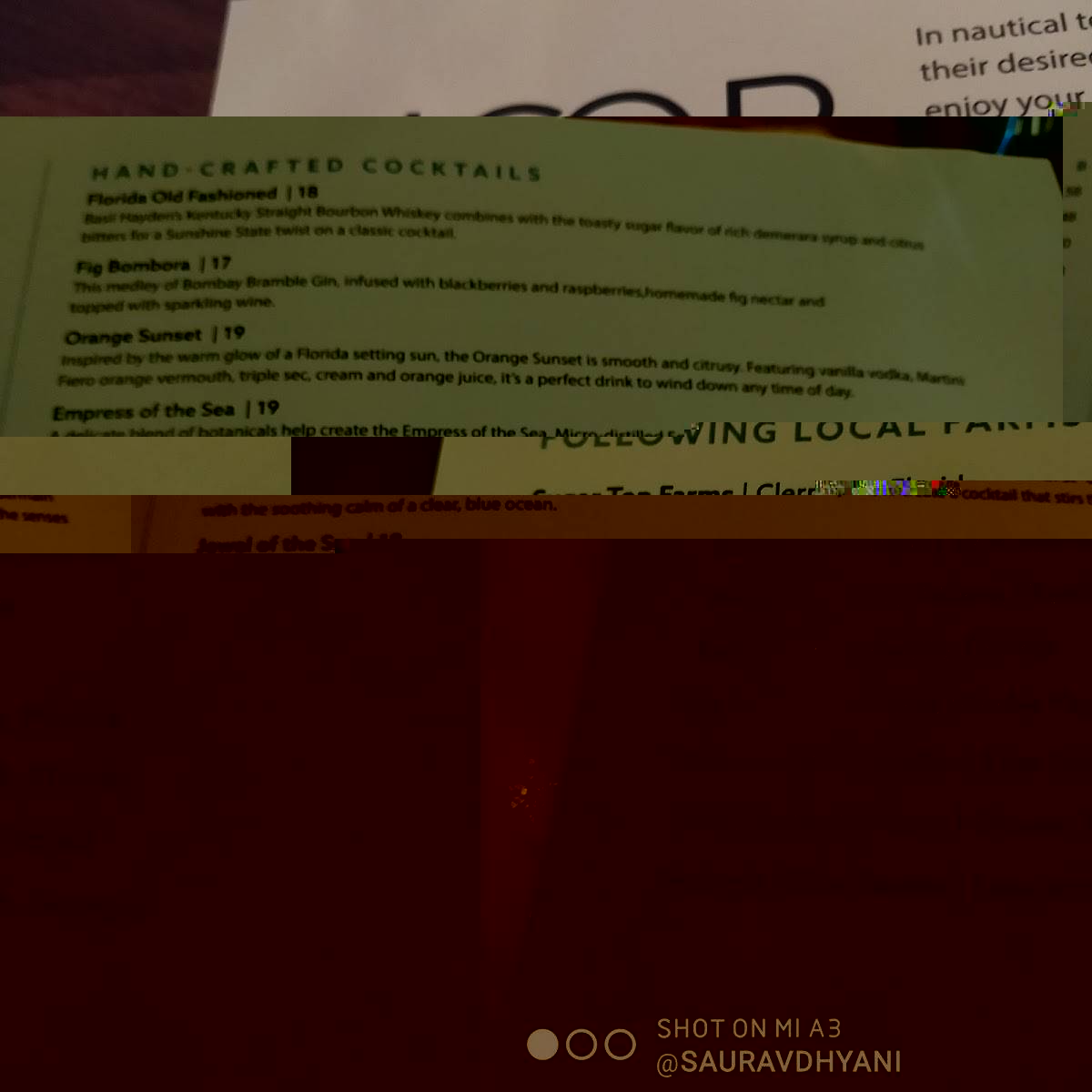 Menu at MOOR restaurant, Kissimmee