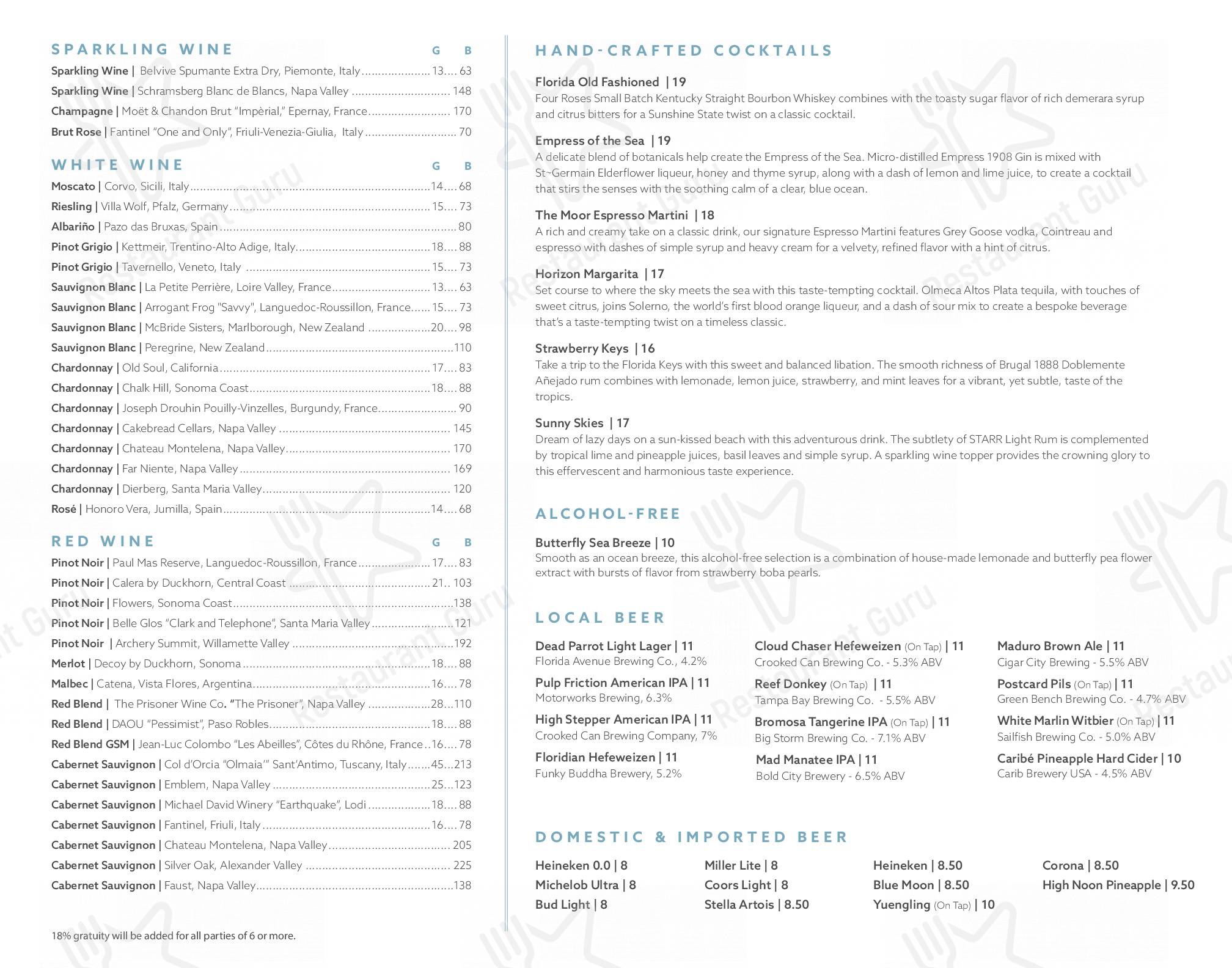 Menu at MOOR restaurant, Kissimmee
