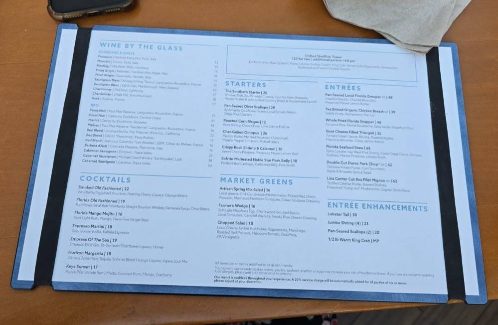 Menu at MOOR restaurant, Kissimmee