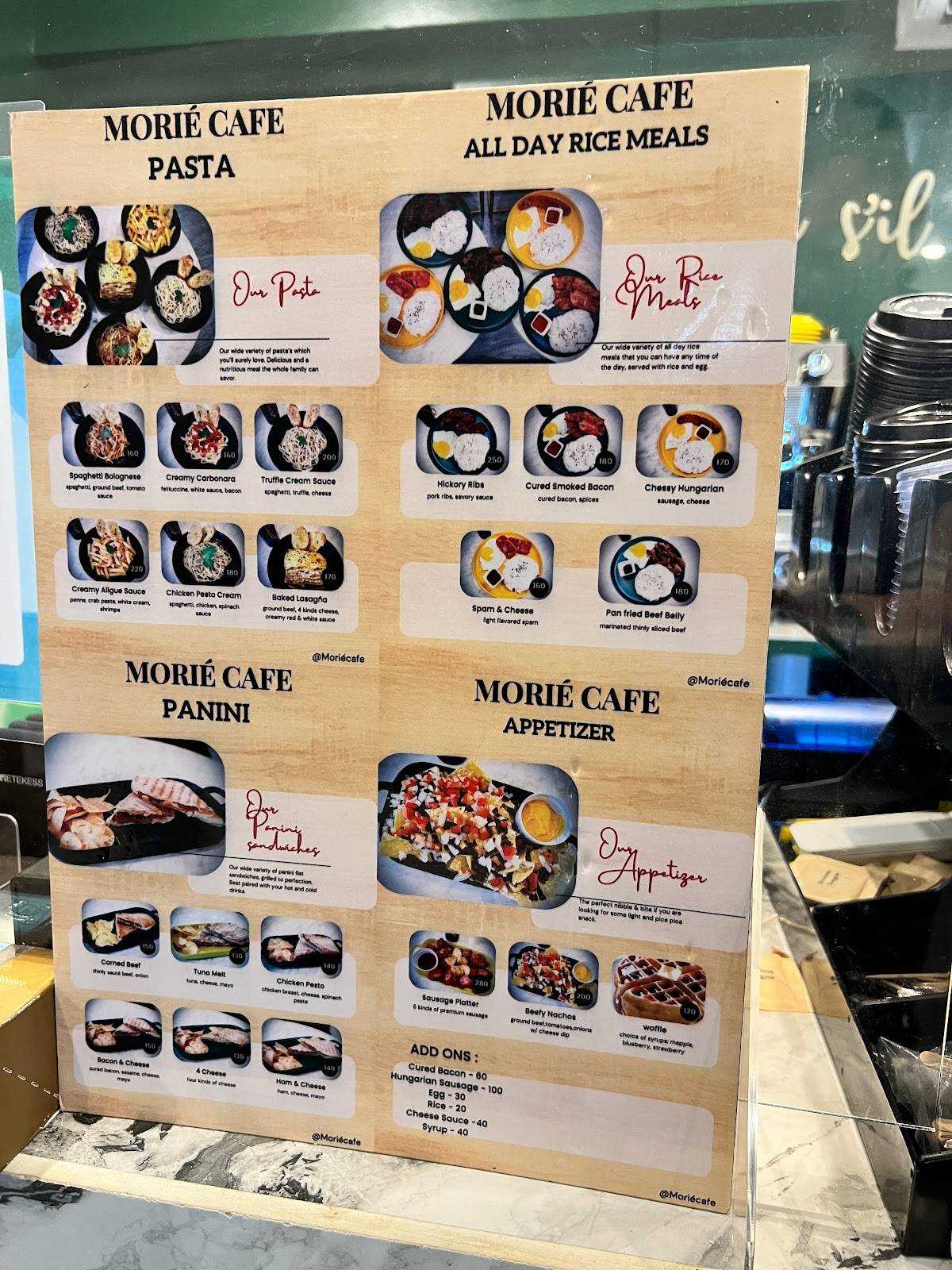 Menu at MORIE CAFE, Quezon City