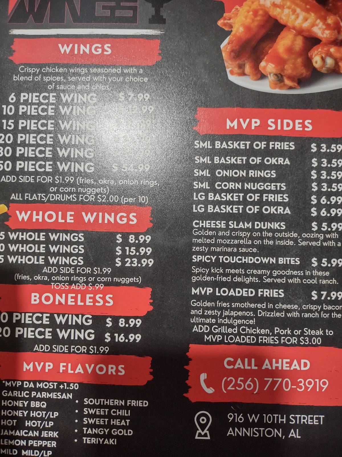 Menu at MVP Wings Bar & Grill, Anniston