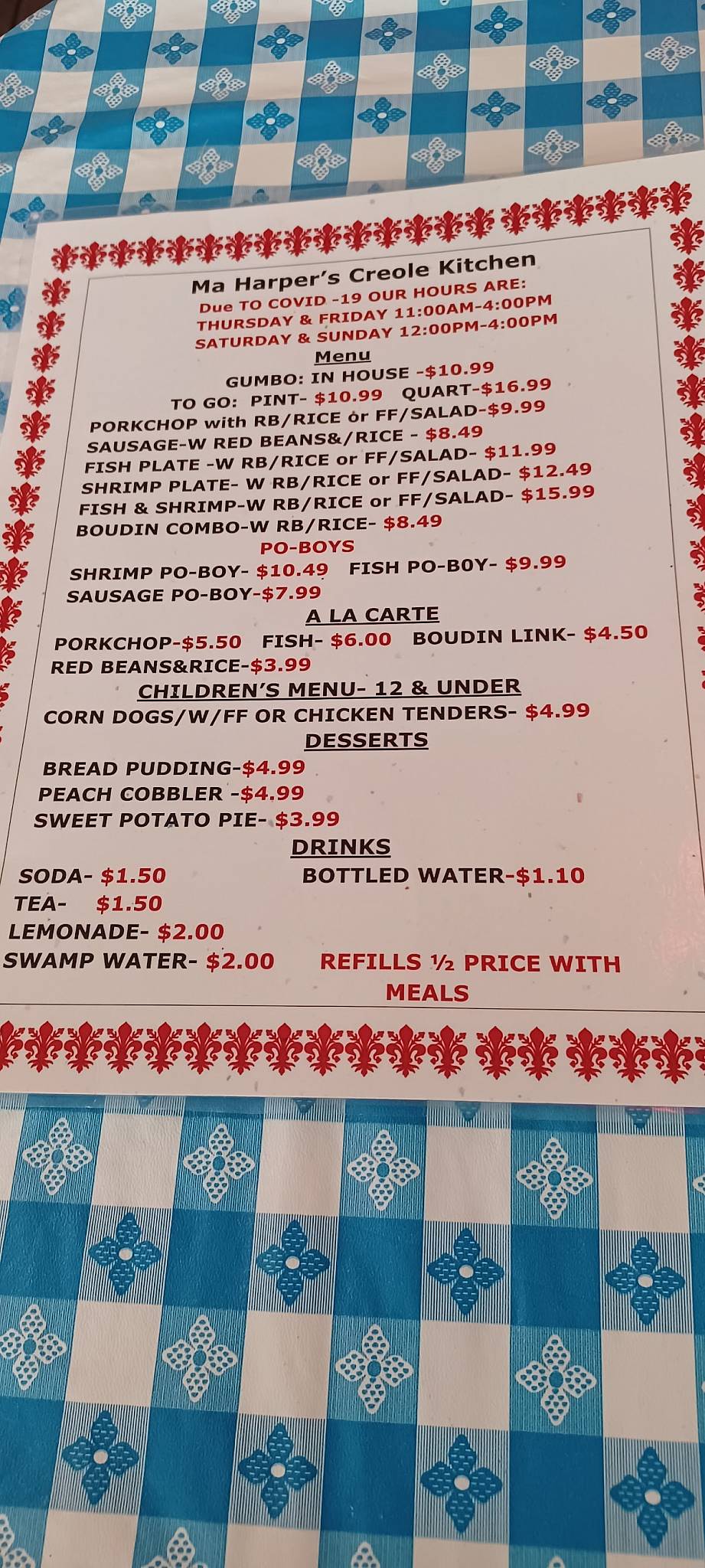 Menu at Ma Harper's Creole Kitchen desserts, San Antonio