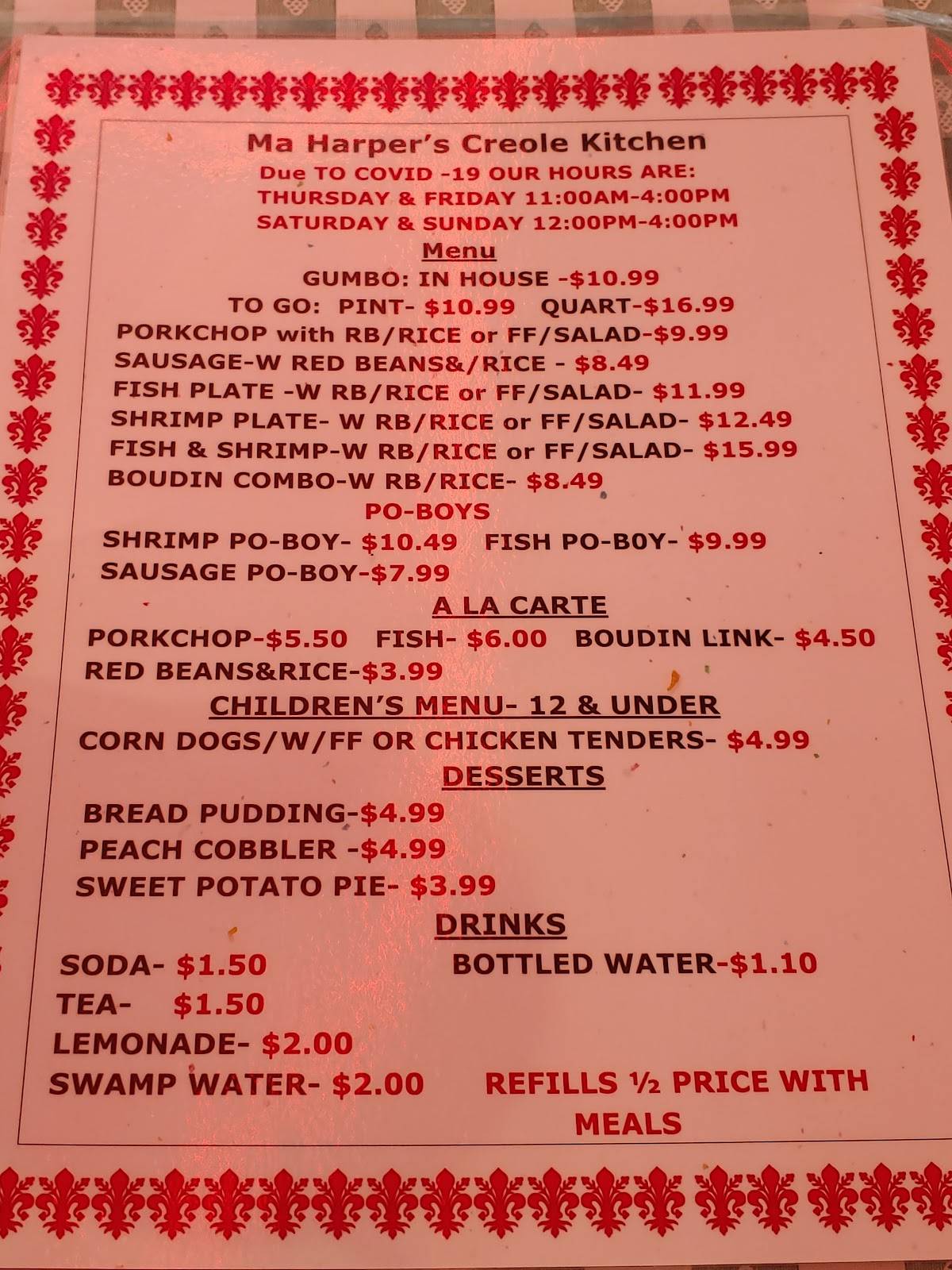 Menu at Ma Harper's Creole Kitchen desserts, San Antonio