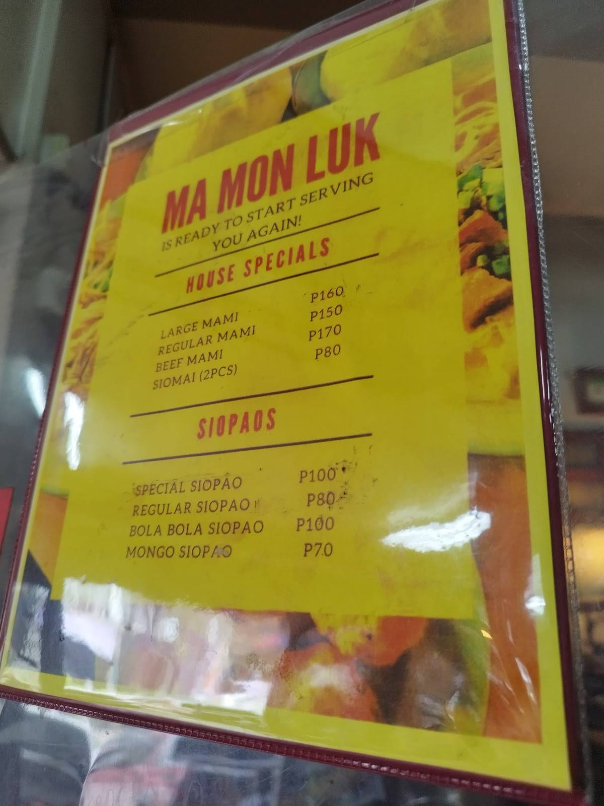 Menu at Ma Mon Luk restaurant, Quezon City, J2F5+54R
