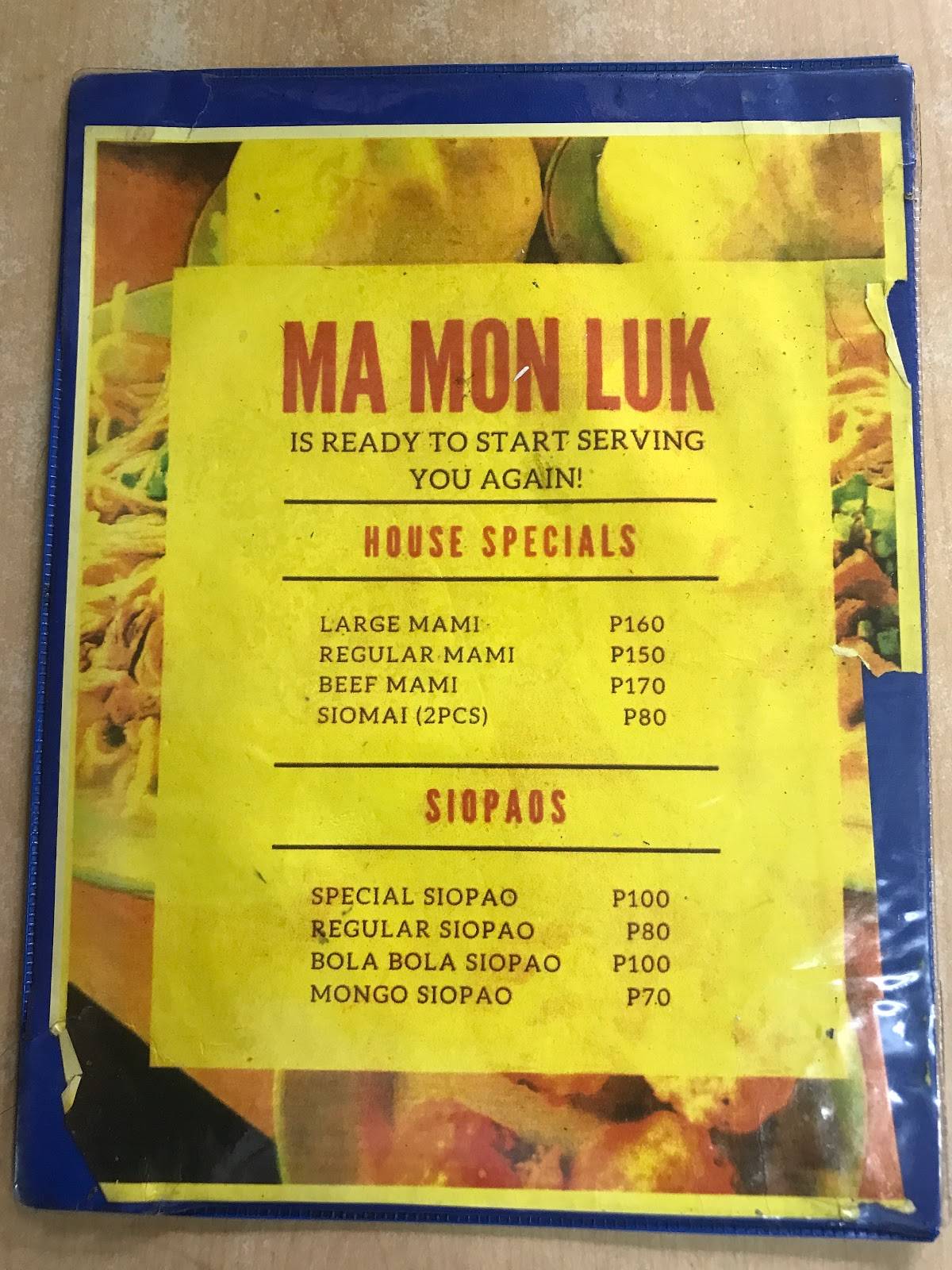 Menu at Ma Mon Luk restaurant, Quezon City, J2F5+54R