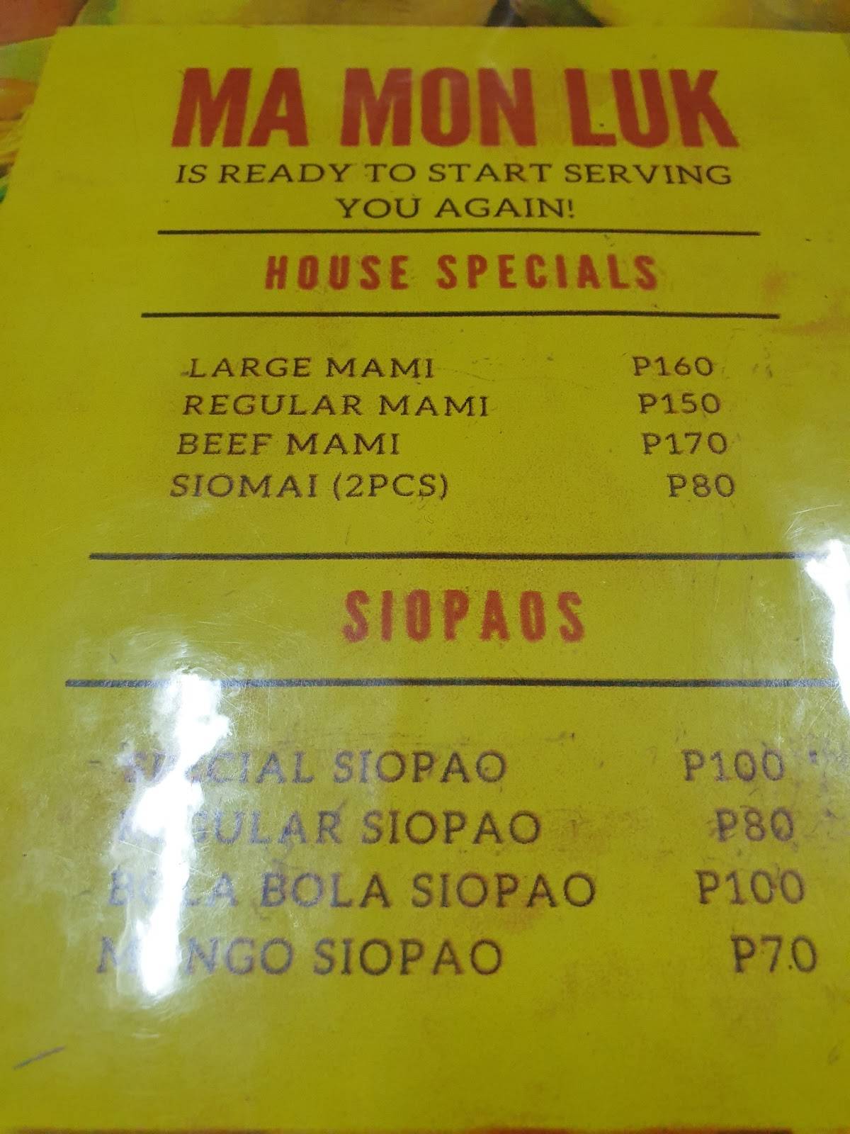 Menu at Ma Mon Luk restaurant, Quezon City, J2F5+54R