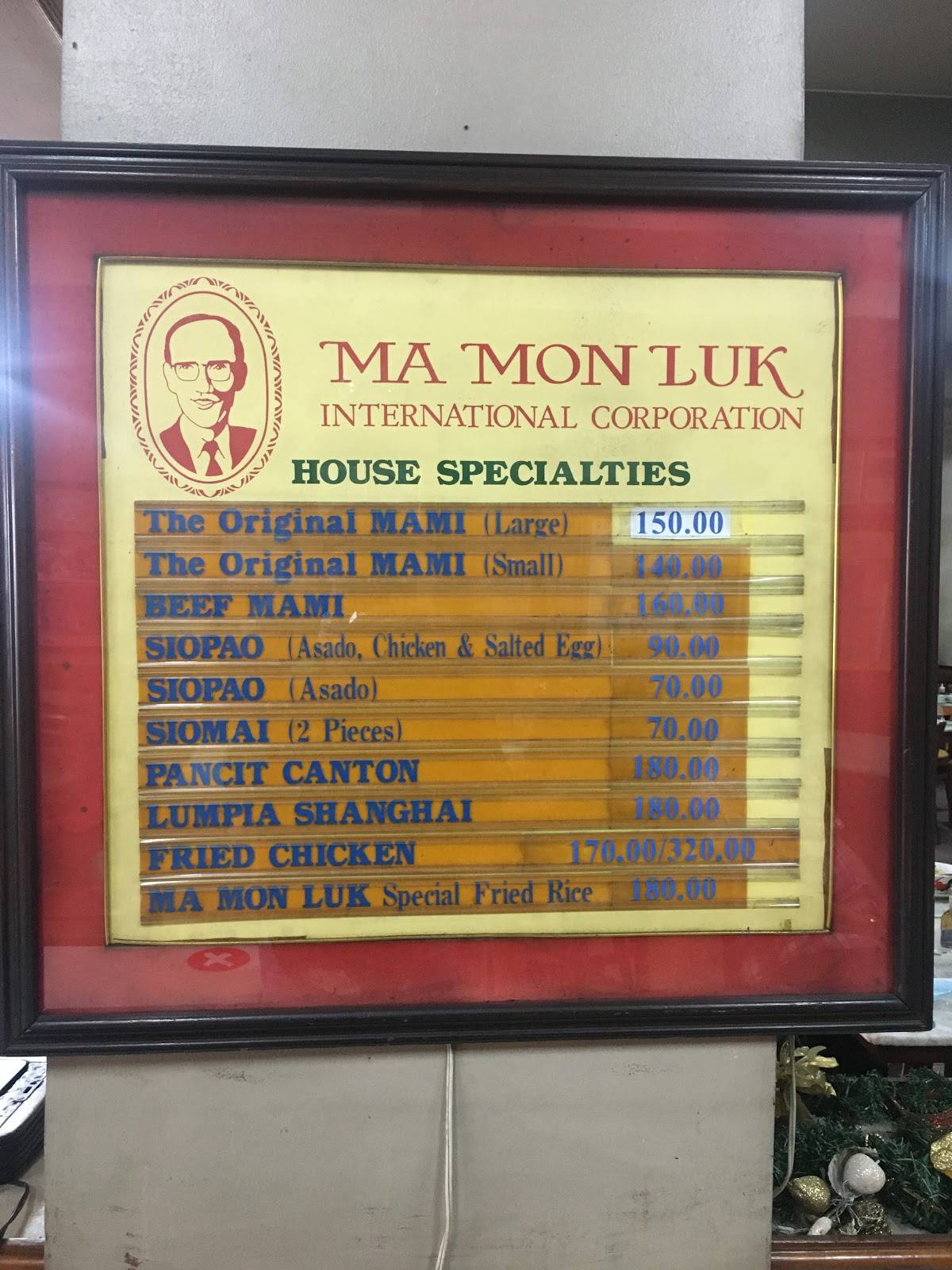 Menu at Ma Mon Luk restaurant, Quezon City, J2F5+54R