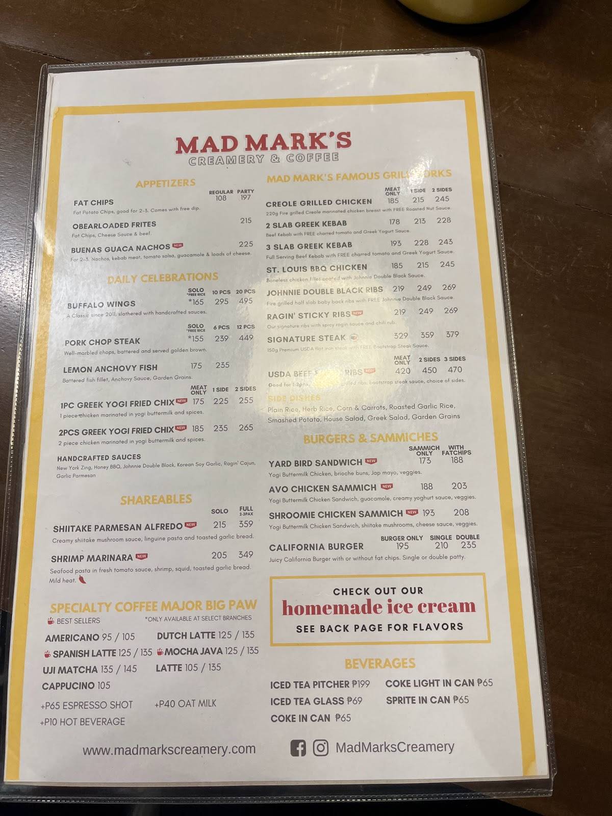 Menu at Mad Mark's Creamery UPTown Center Katipunan Avenue restaurant ...