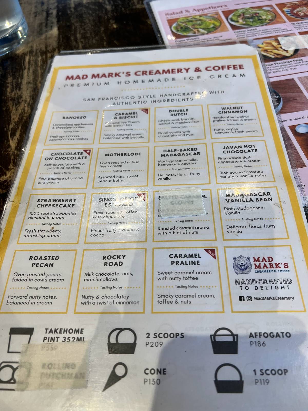Menu at Mad Mark's Creamery UPTown Center Katipunan Avenue restaurant ...