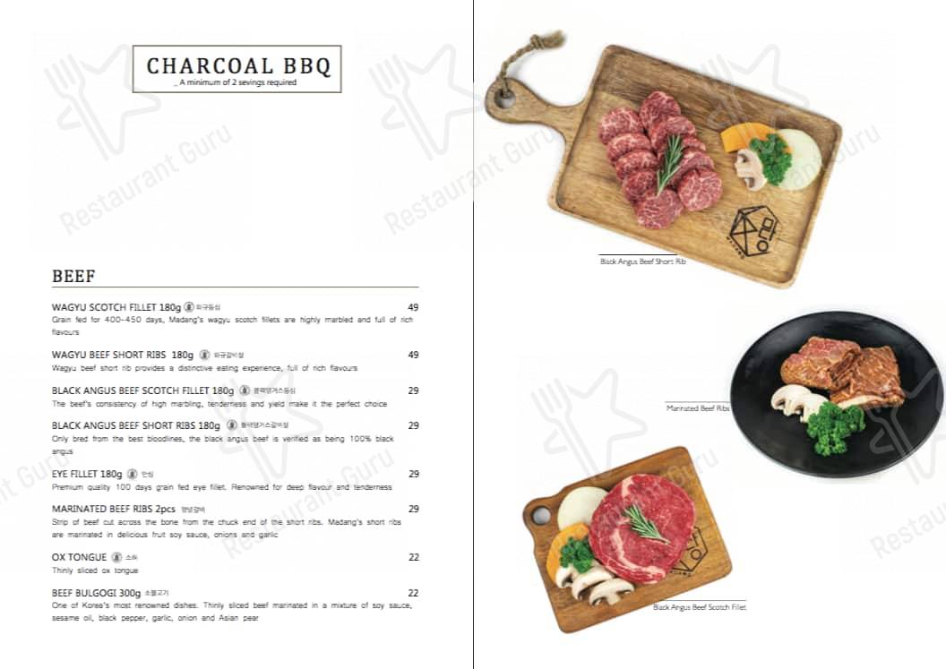 Menu at Madang Korean BBQ, Mitcham