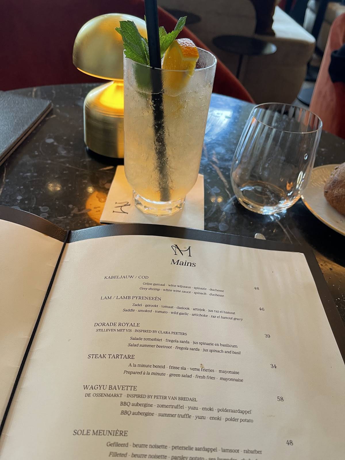 Menu at Madonna, Antwerp