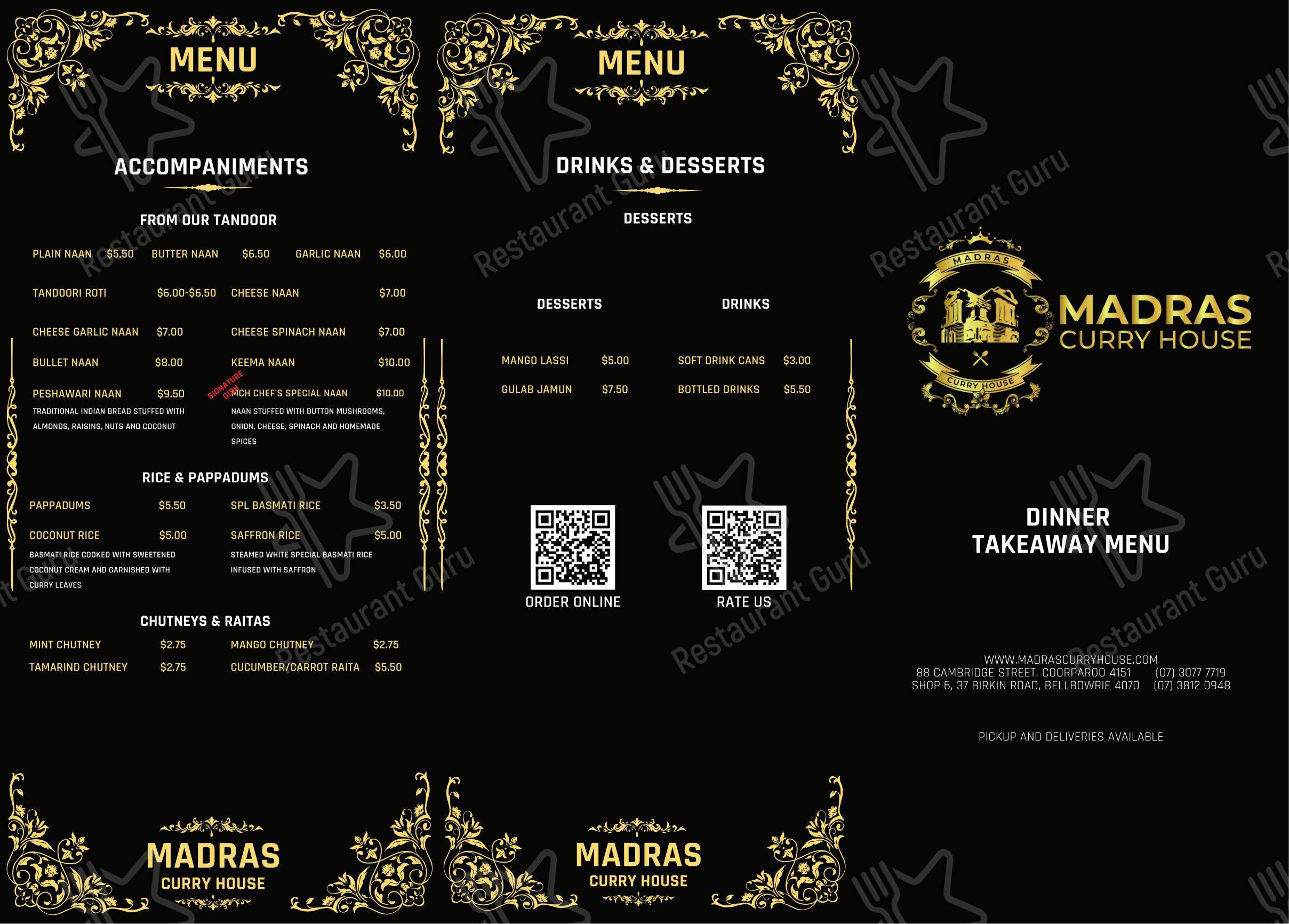 Menu at Madras Curry House - Bellbowrie restaurant, Bellbowrie