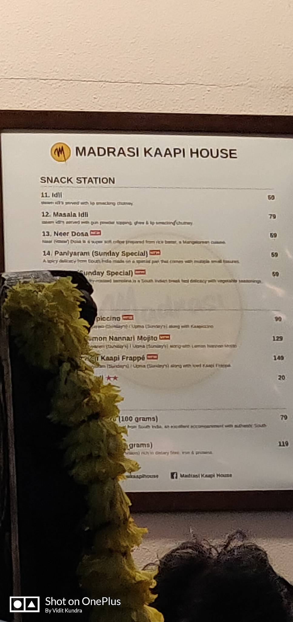 Menu at Madrasi Kaapi House - Thakur Village, Mumbai