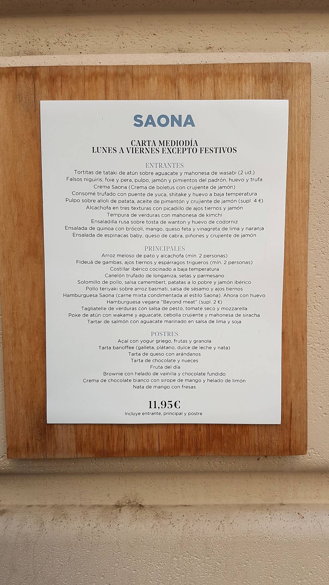 Carta del restaurante Saona Balboa, Madrid, C. del Gral. Oráa