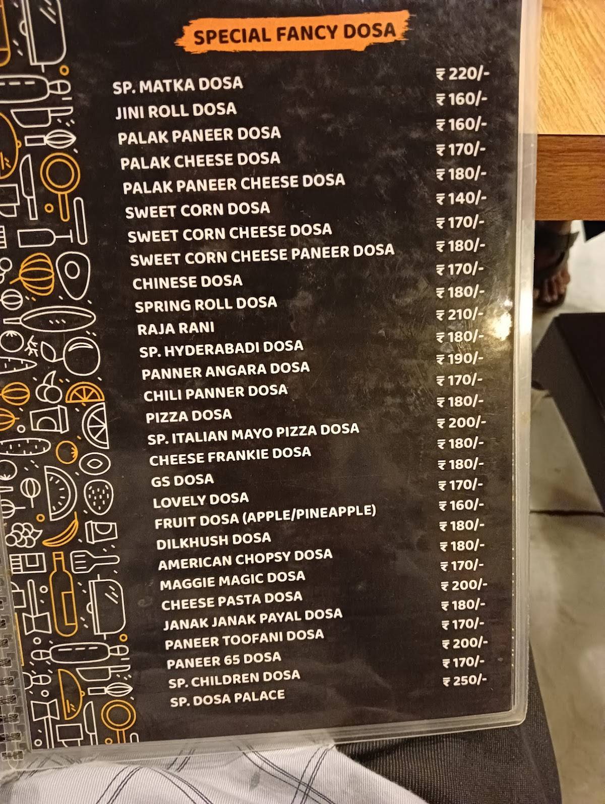 Menu at Maher Dosa Palace, Bharuch
