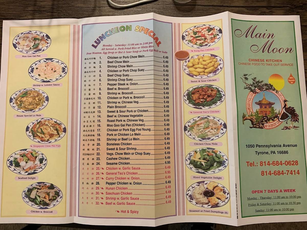 Menu at Main Moon restaurant, Tyrone