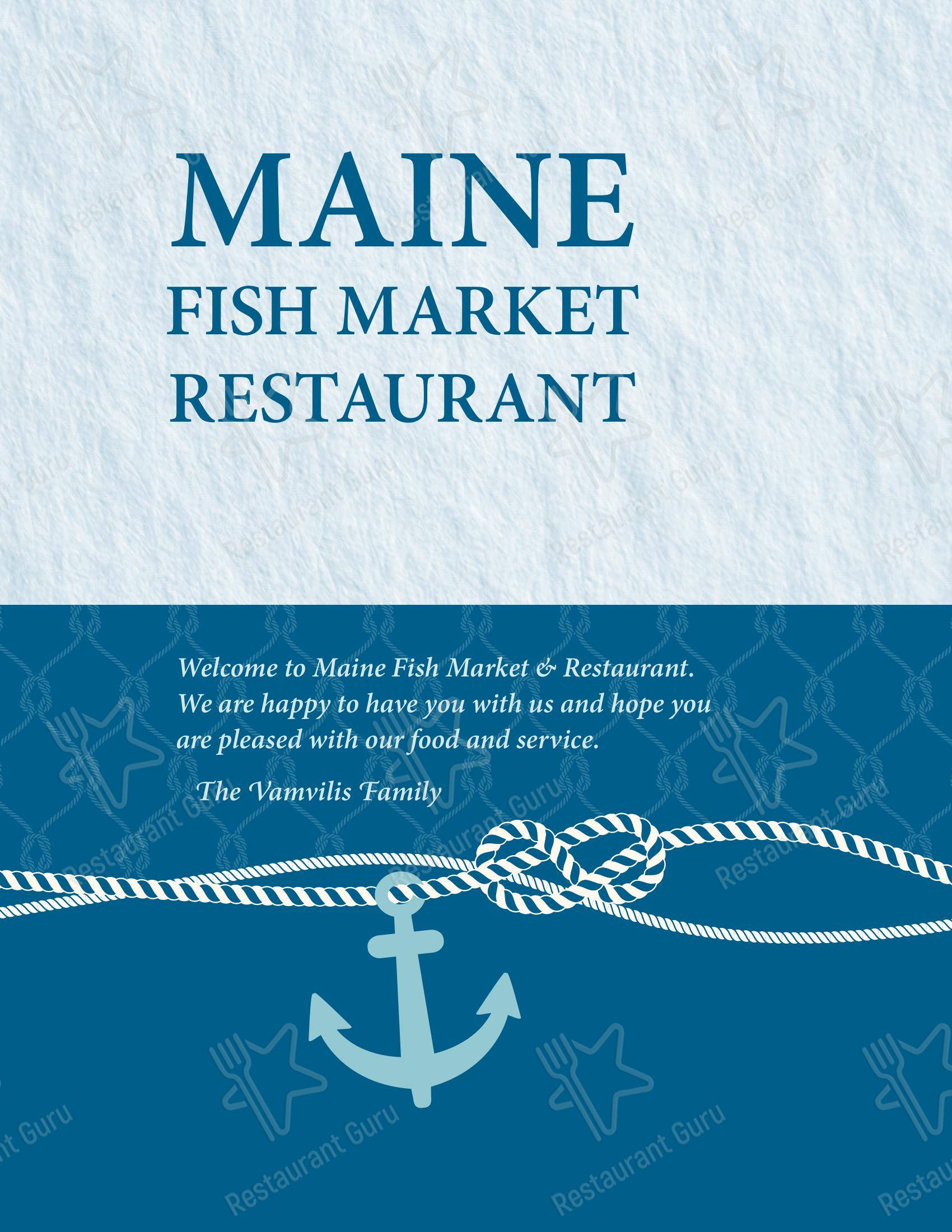 Carta de Maine Fish Market Restaurant, East Windsor