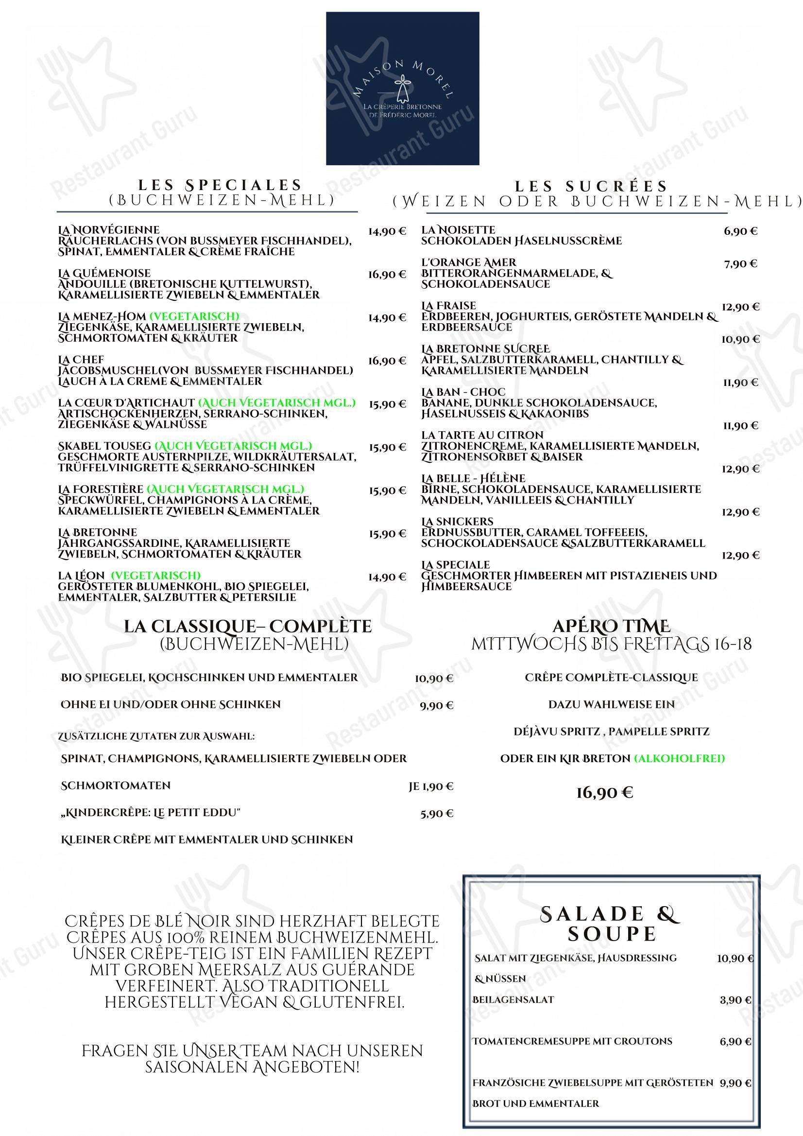 Menu at Maison Morel, Münster