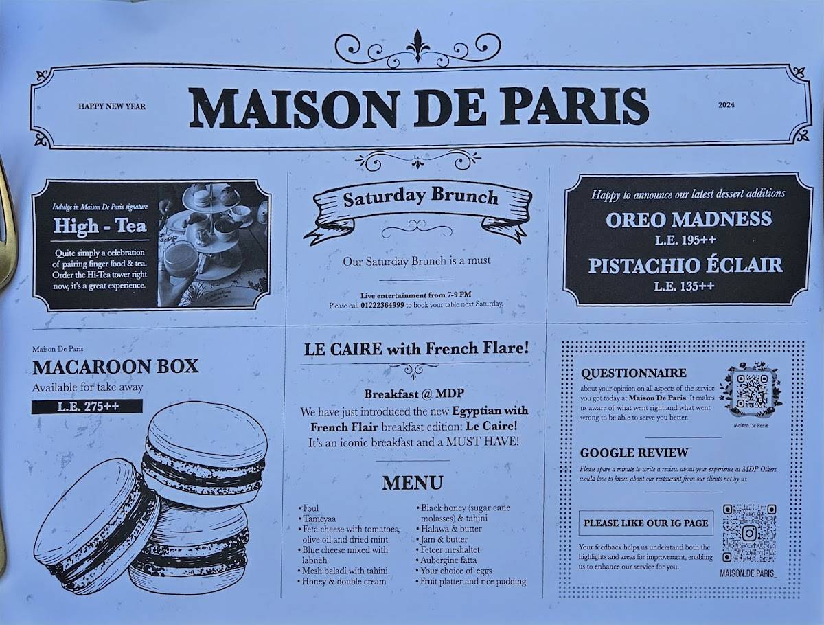 Menu at Maison de Paris restaurant, Sheikh Zayed City
