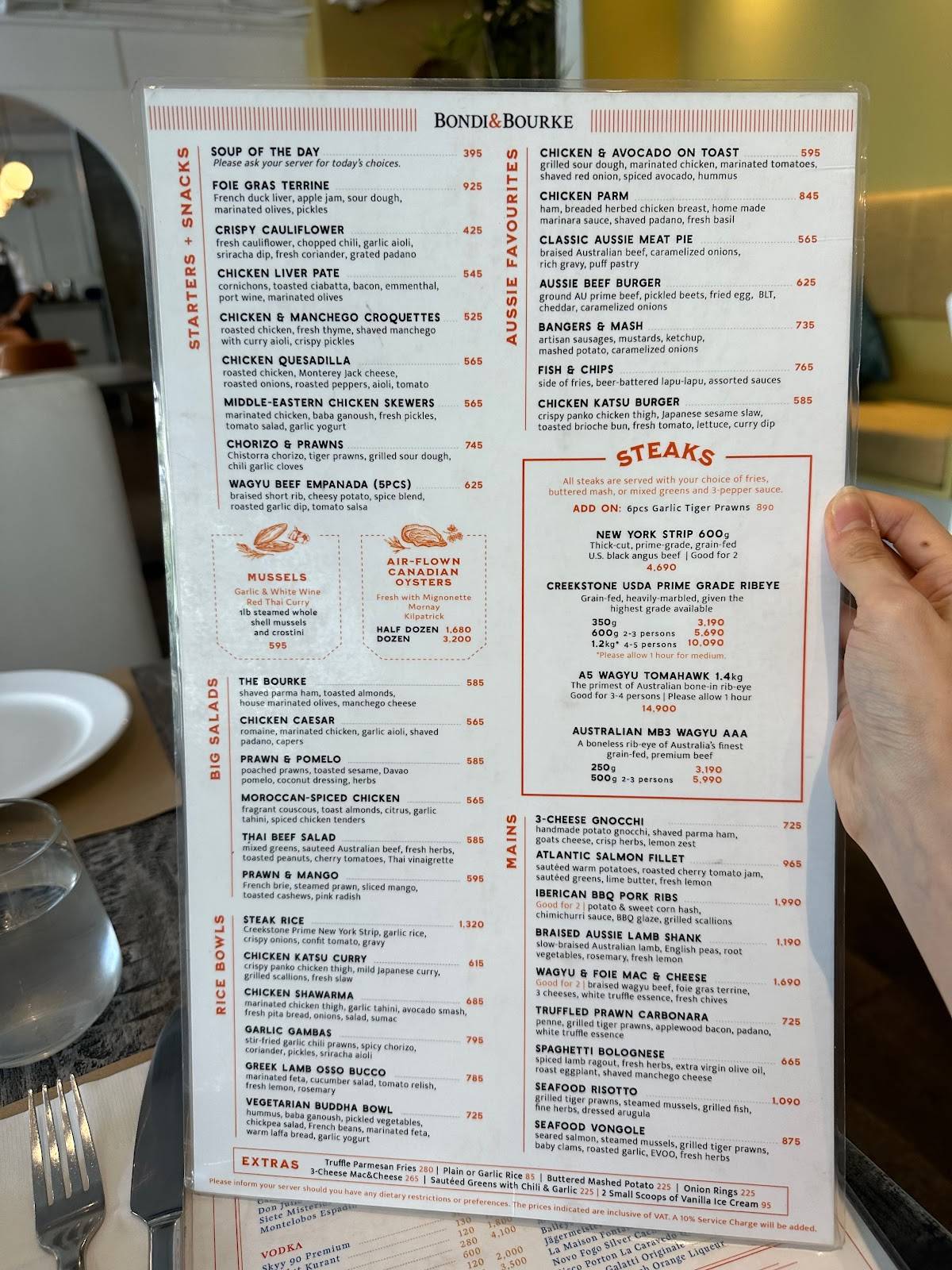 Menu at Bondi&Bourke steakhouse, Makati, Cattleya Condominium